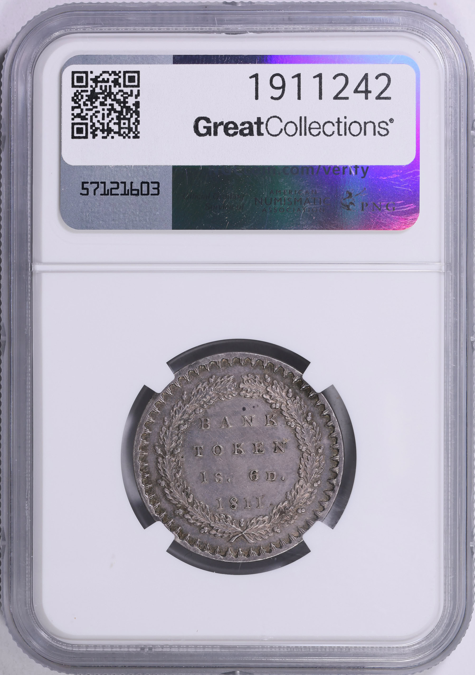 Great Britain 1811 Silver 1 Shilling 6 Pence Bank of England Token KM ...