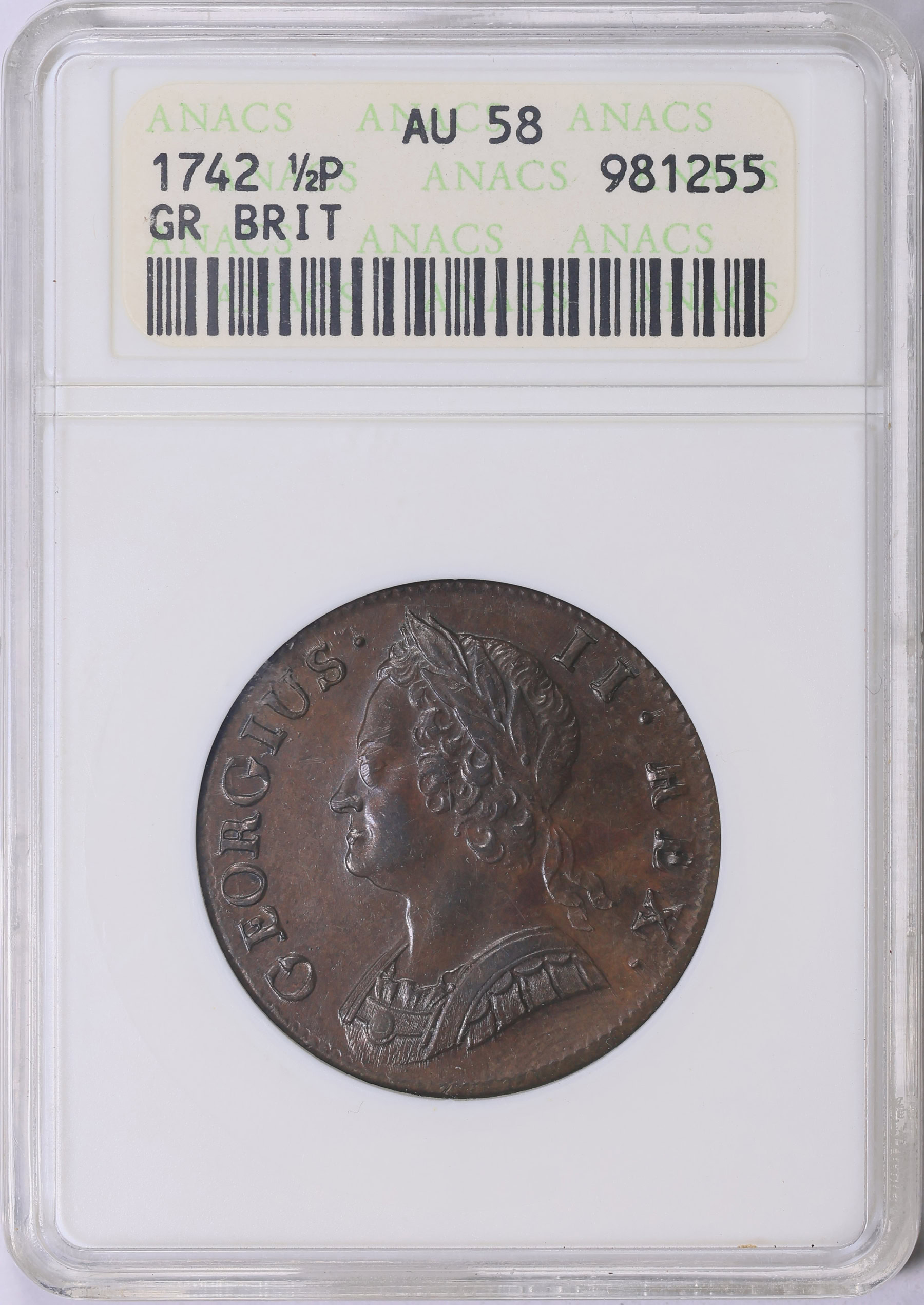 Great Britain 1742 1/2 Penny KM-579.1 ANACS AU-58 BN OH (Item 1911254 ...
