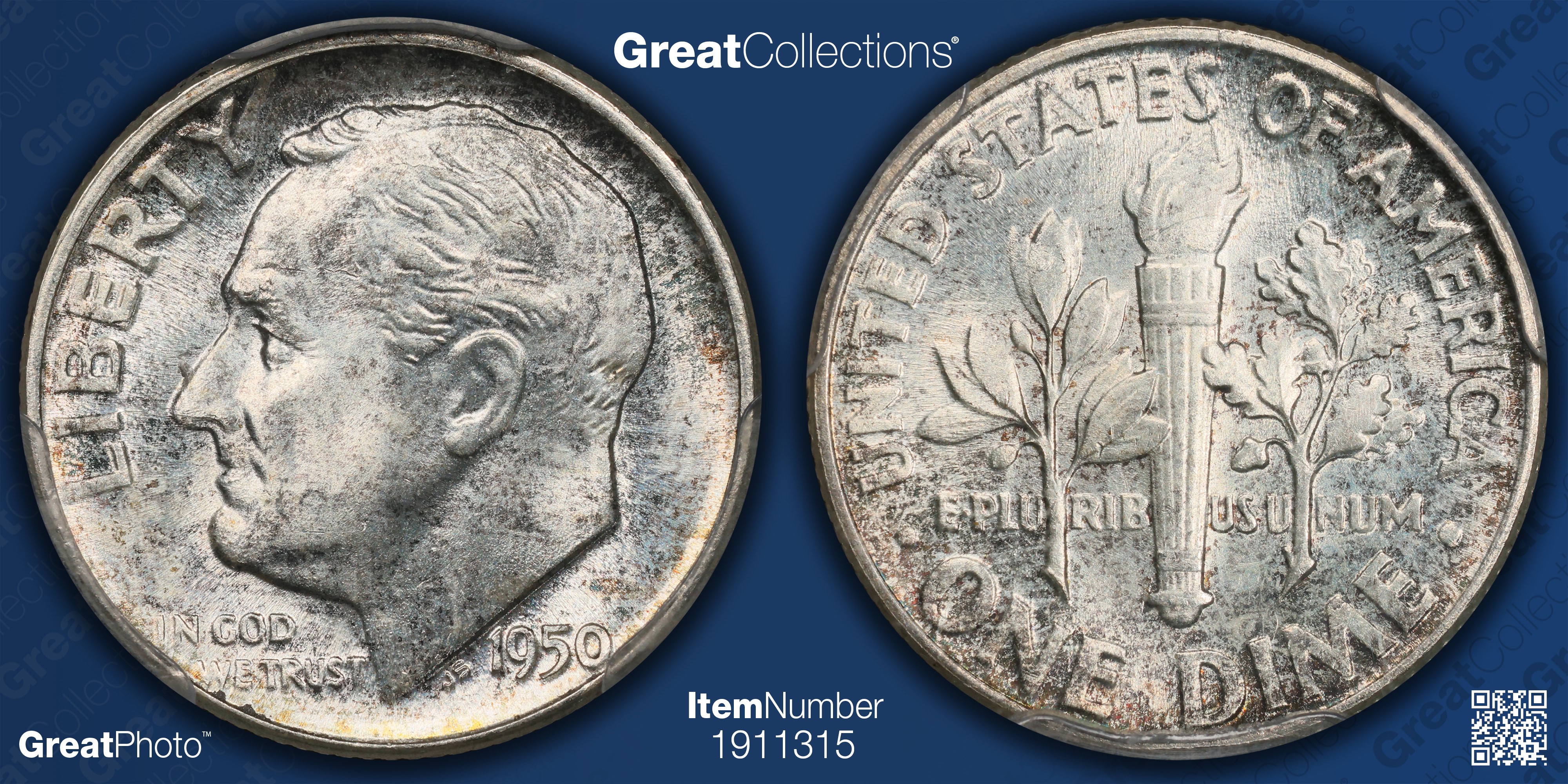 1950 Roosevelt Dime PCGS MS-65 (Item 1911315) | GreatCollections Coin ...