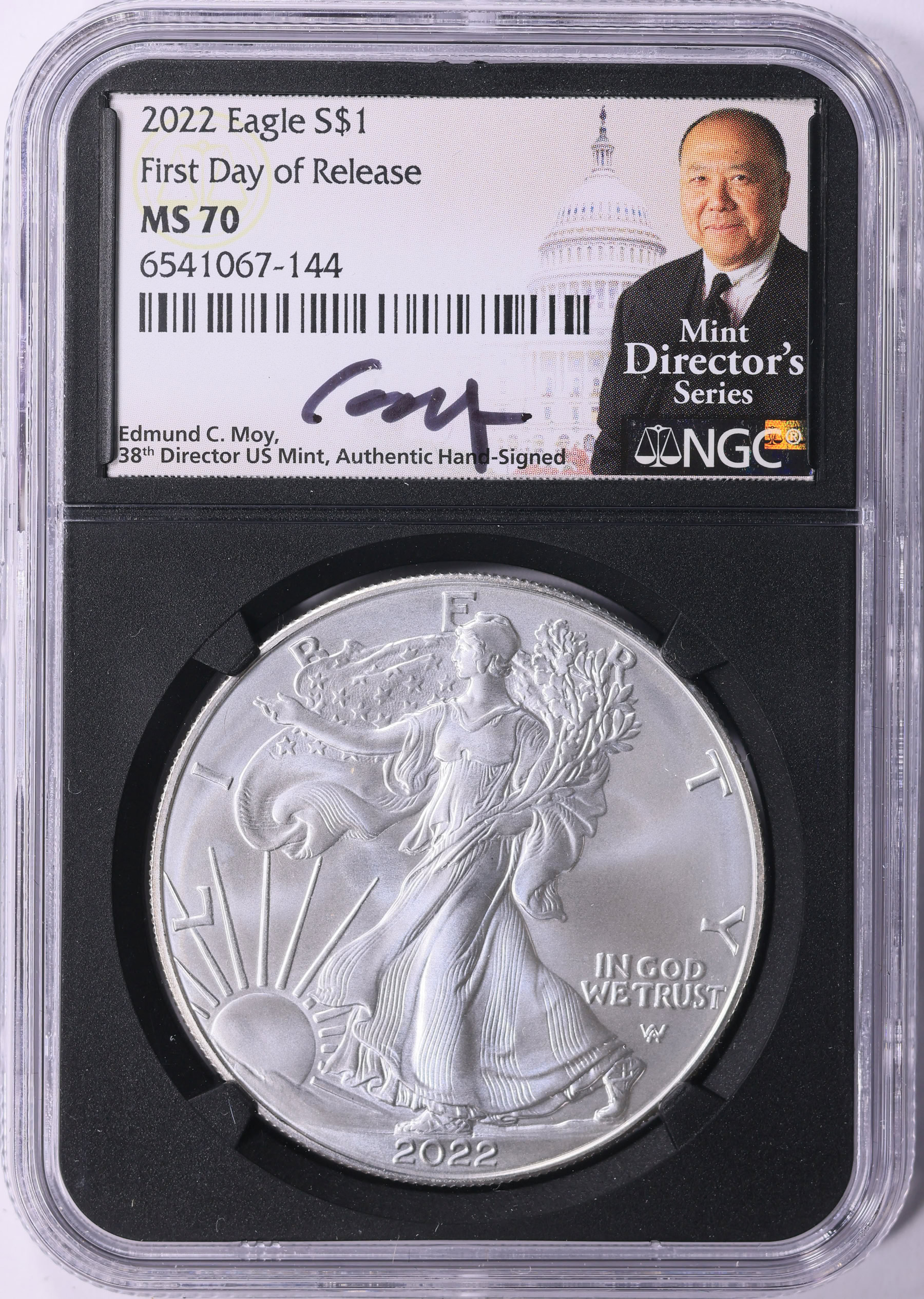 2022 $1 Silver Eagle First Day of Issue NGC MS-70 (Moy Signed Label ...