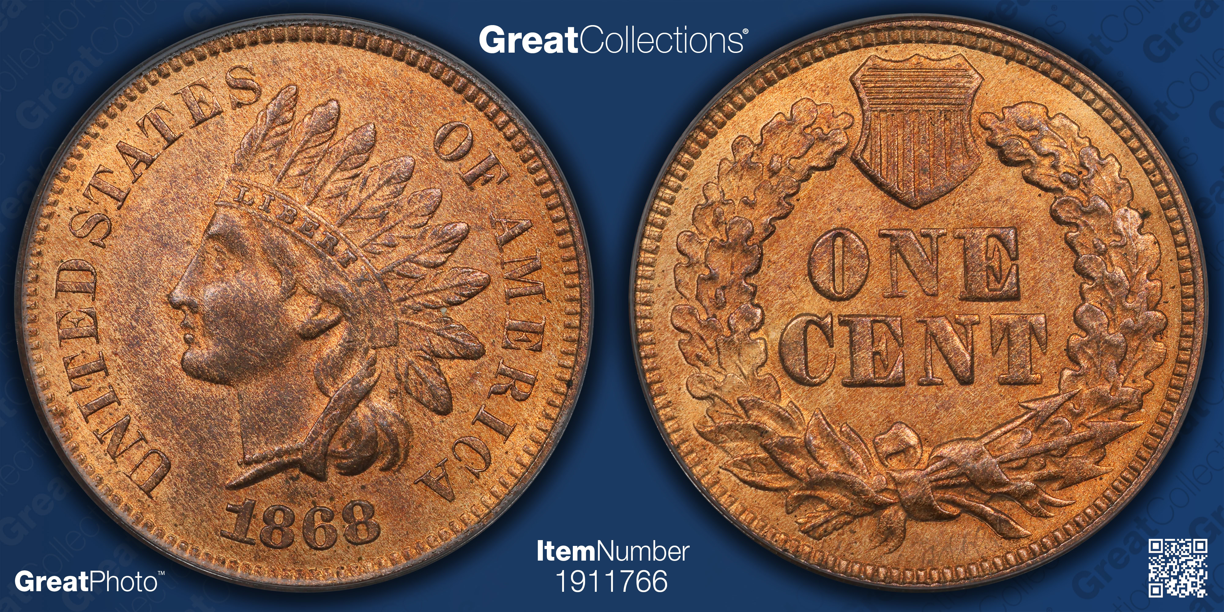 1868 Indian Cent PCGS MS-63 RB OGH (Item 1911766) | GreatCollections ...