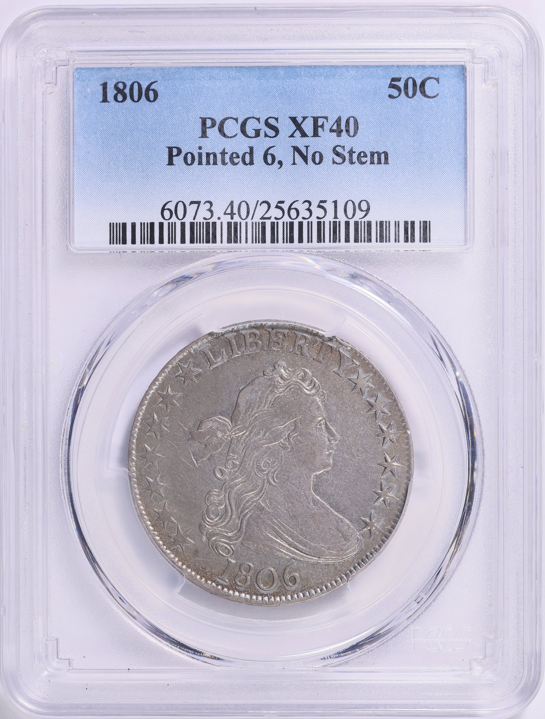 1806 Draped Bust Half Dollar Pointed 6, No Stem PCGS XF-40 (Item 1912173) | GreatCollections ...