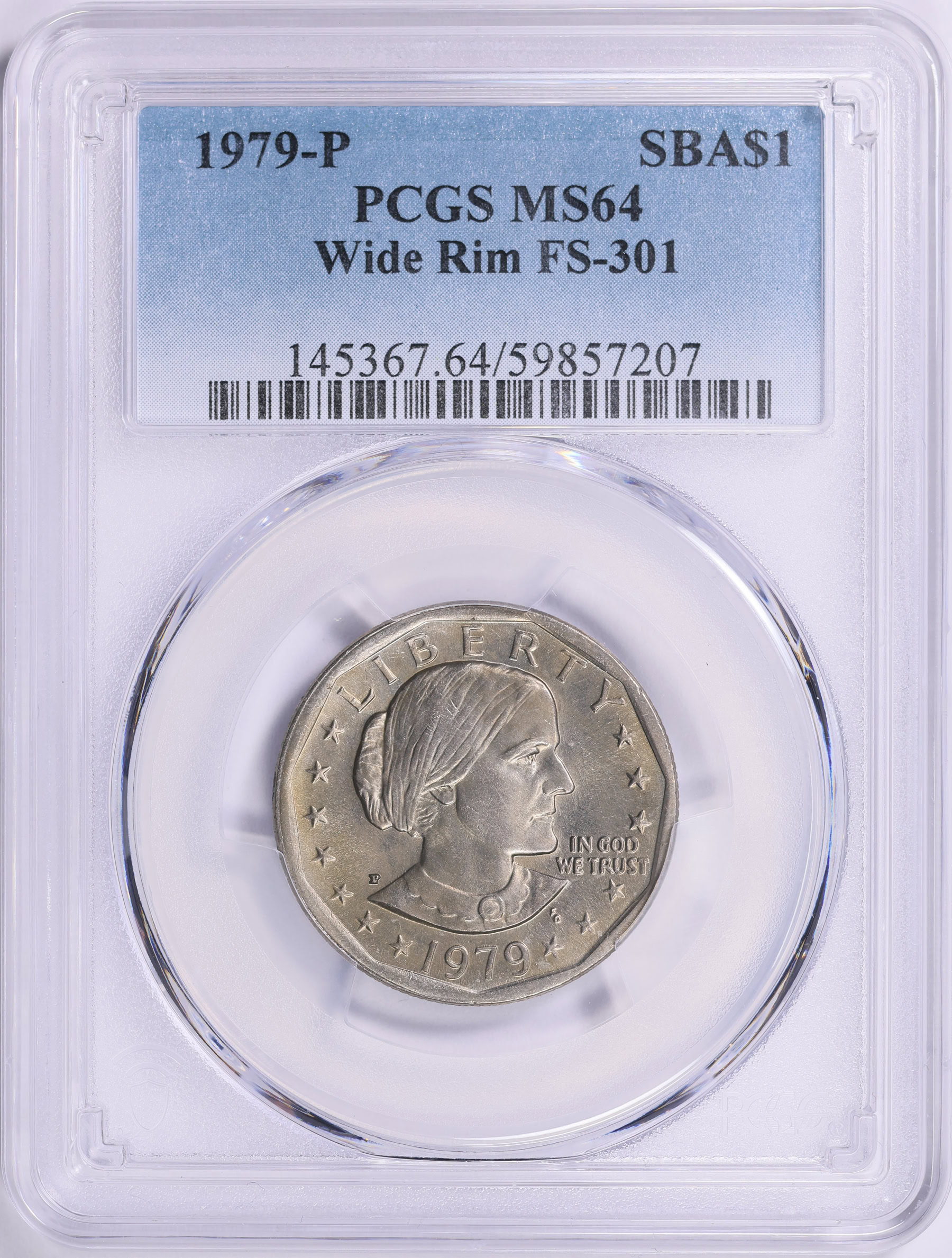 1979-P Susan B. Anthony Dollar Wide Rim FS-301 PCGS MS-64 (Item 1912371) | GreatCollections Coin ...