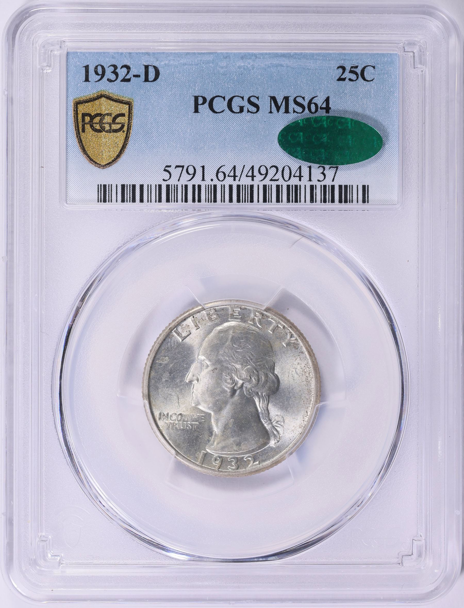 1932-D Washington Quarter PCGS MS-64 (CAC Green) (Item 1912490 ...