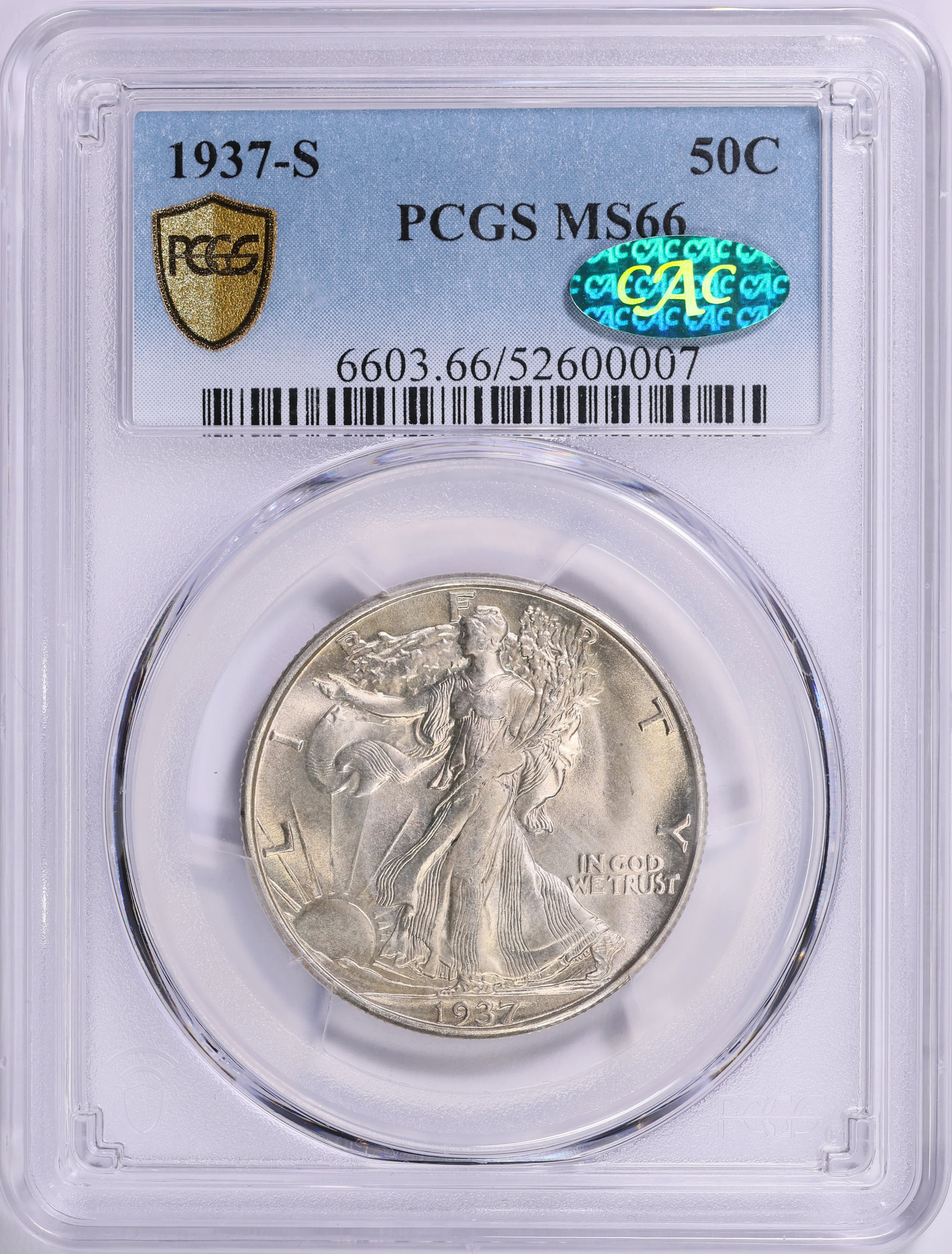 1937-S Walking Liberty Half Dollar PCGS MS-66 (CAC Green) (Item 1912552) | GreatCollections Coin ...