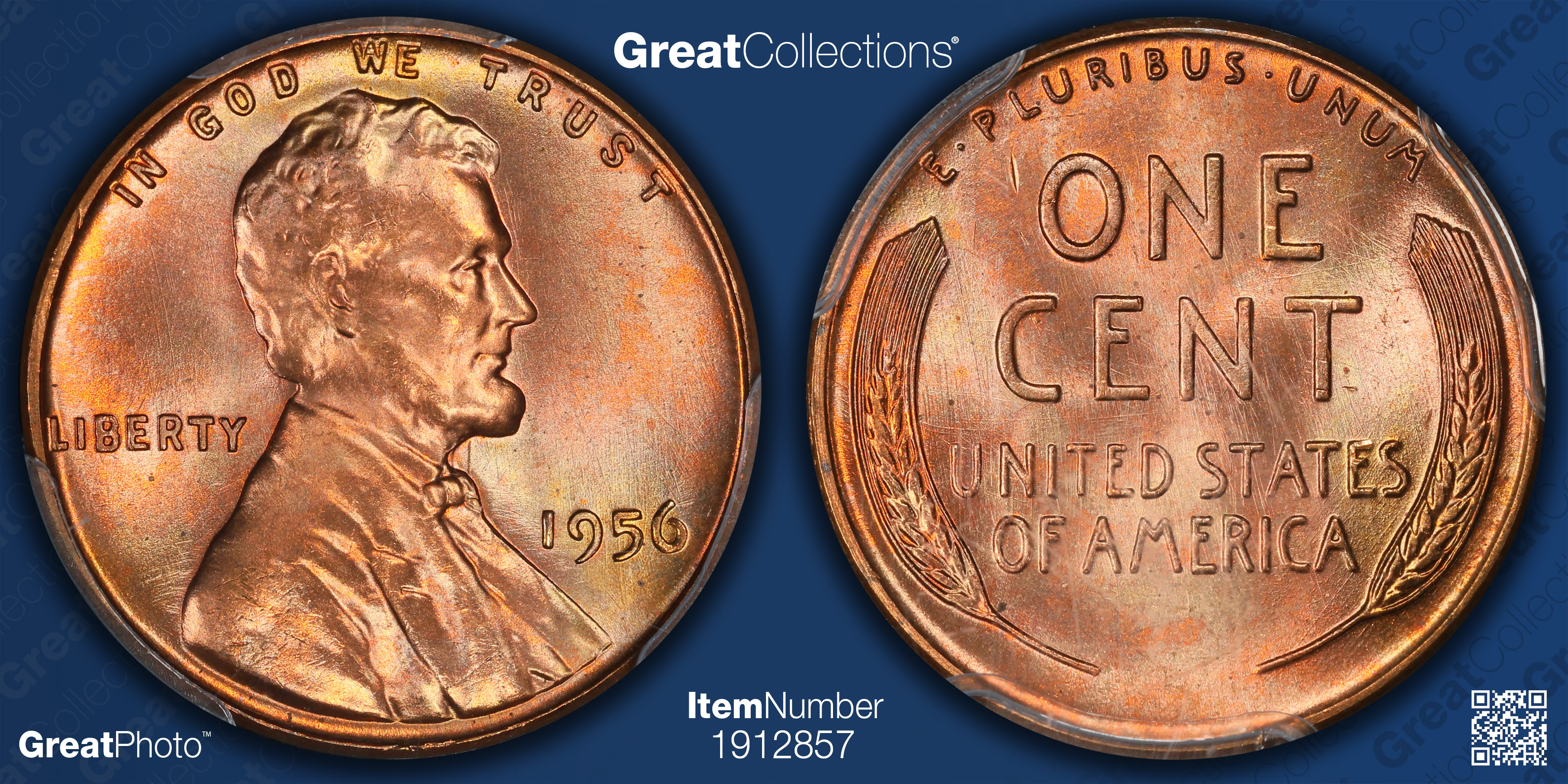 1956 Lincoln Cent PCGS MS-67 RD (Item 1912857) | GreatCollections Coin ...