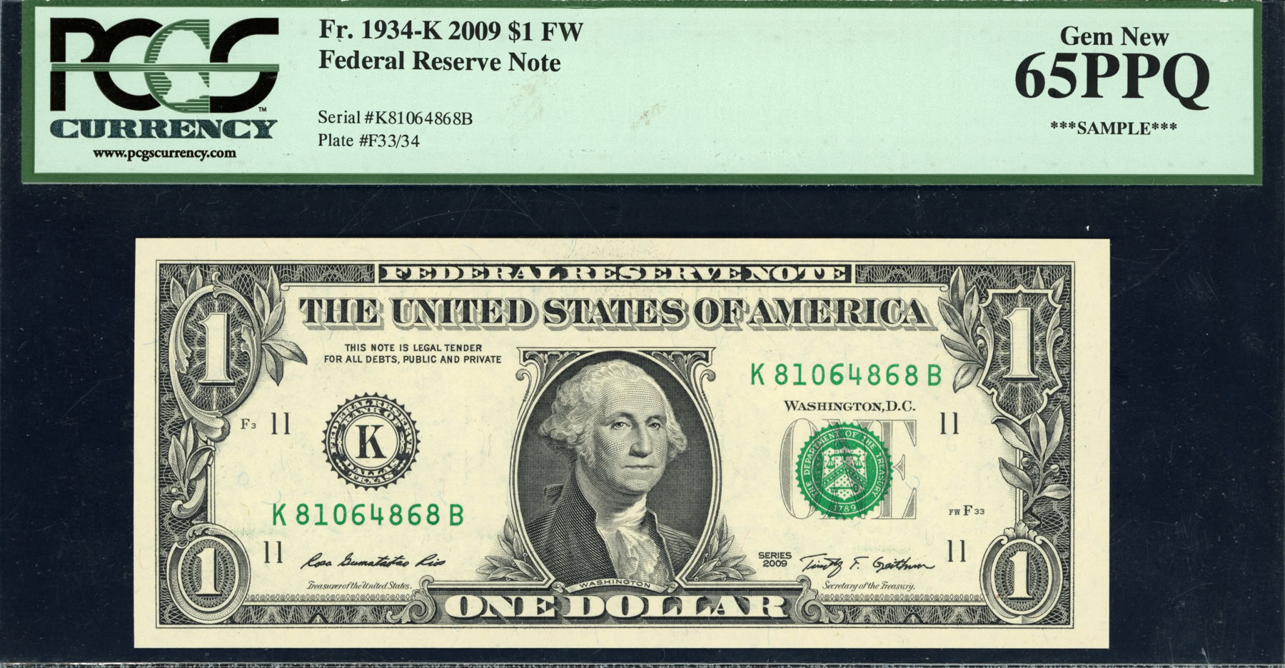 Fr. 1934-K (KB Block) 2009 $1 Dallas Federal Reserve Note Rios ...