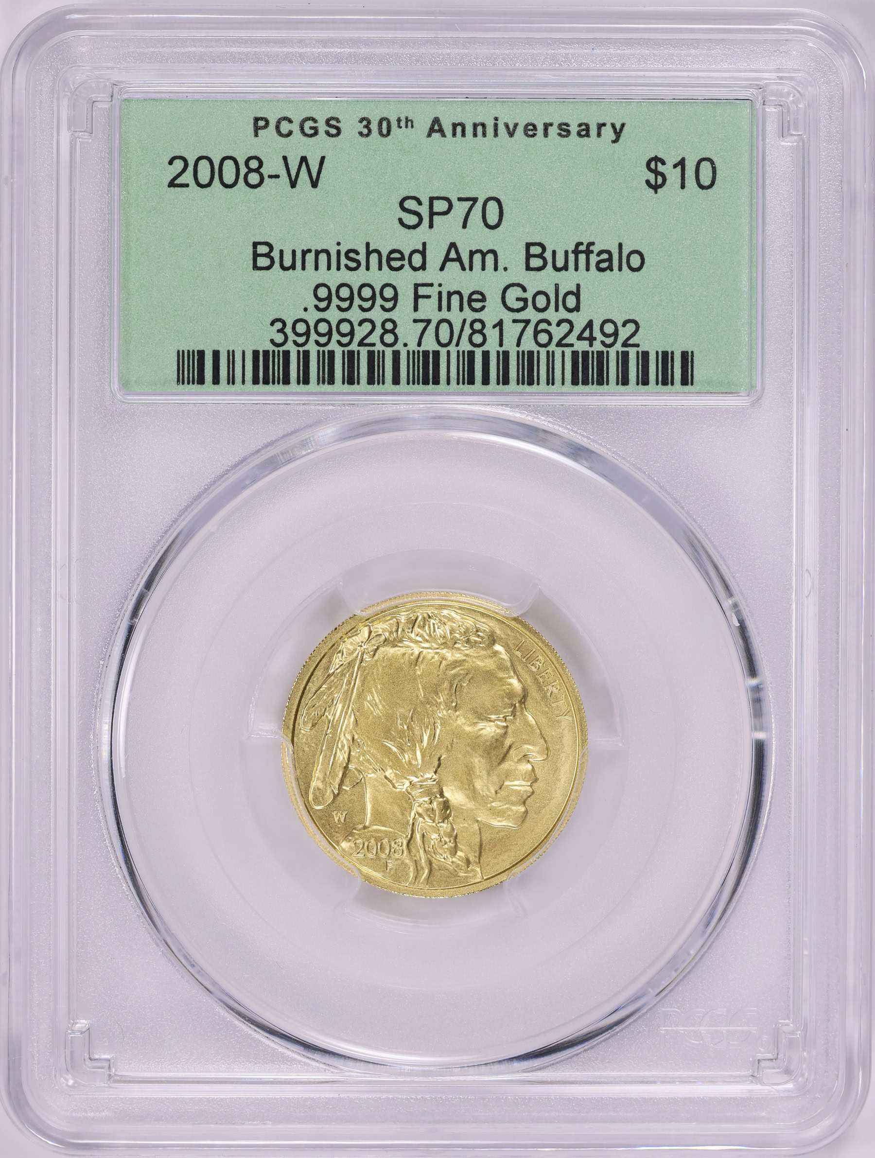 2008-W $10 Quarter-Ounce Gold American Buffalo Burnished PCGS SP-70 ...