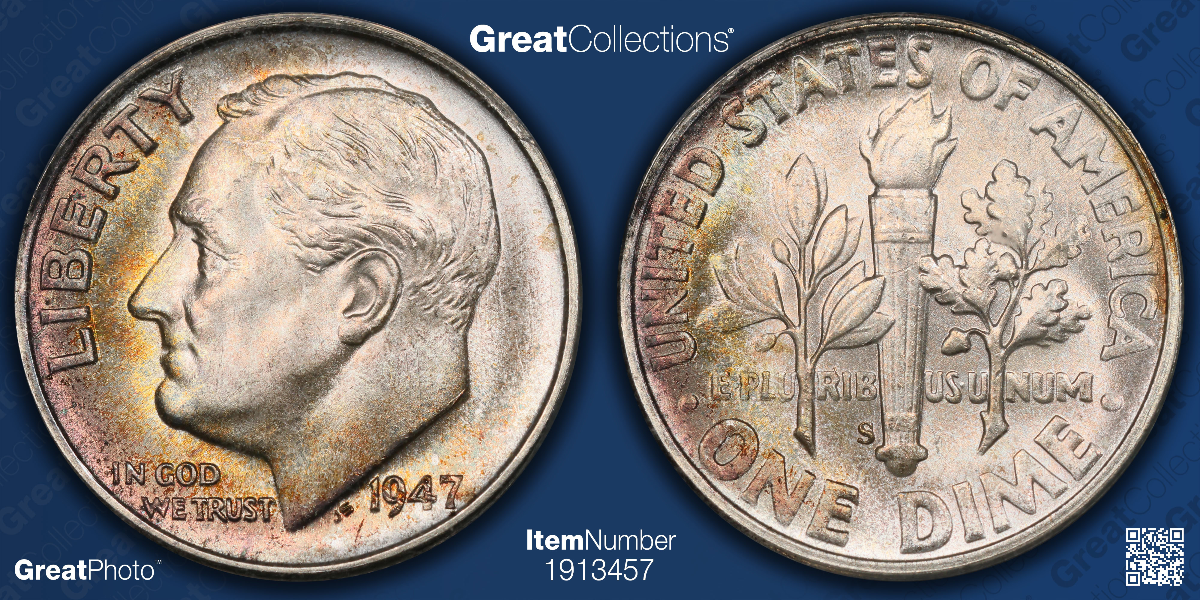 1947-S Roosevelt Dime Doubled Die Reverse FS-801 Die 1 ANACS MS-67 ...
