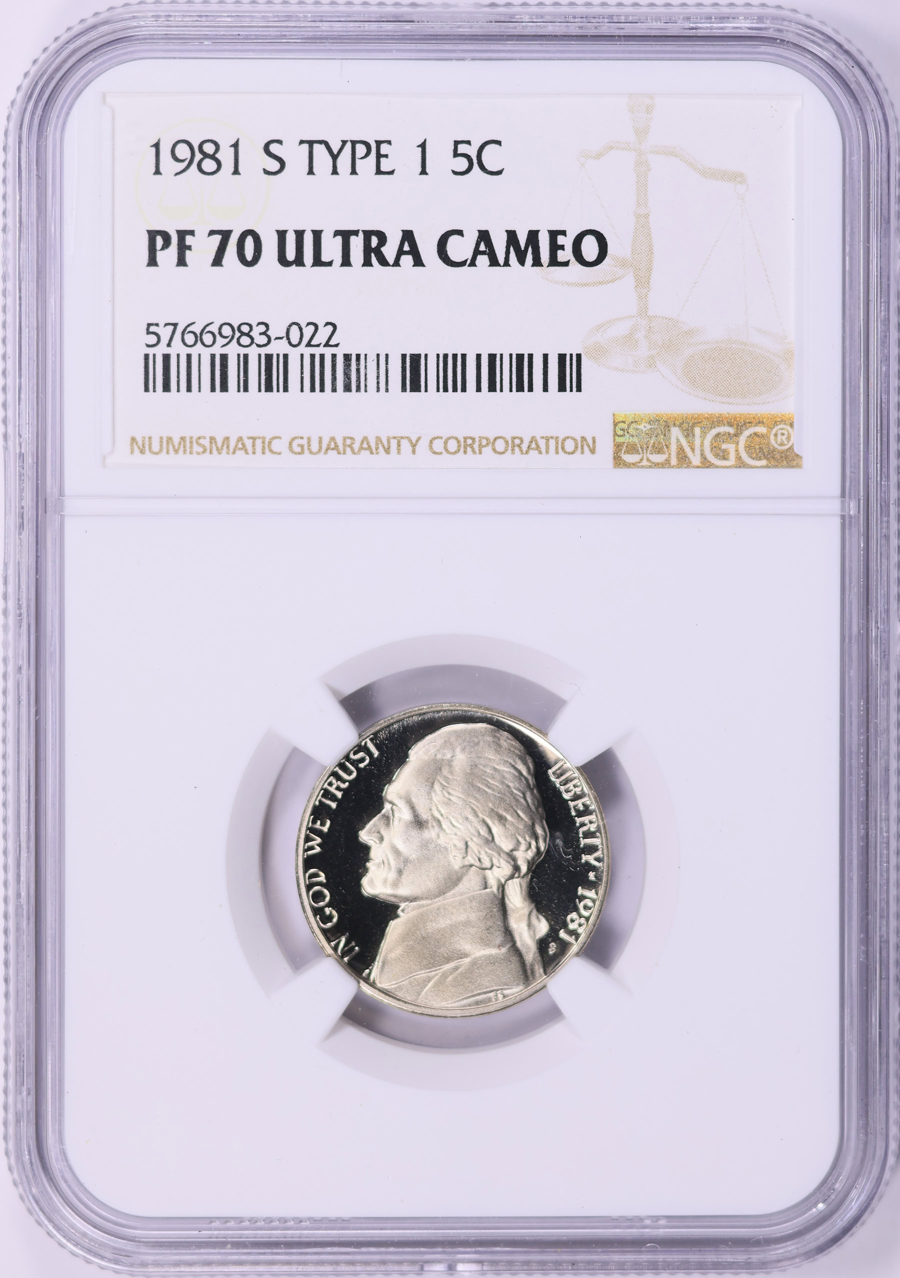 1981-S Jefferson Nickel Type 1 NGC Proof-70 UC (Item 1913636 ...