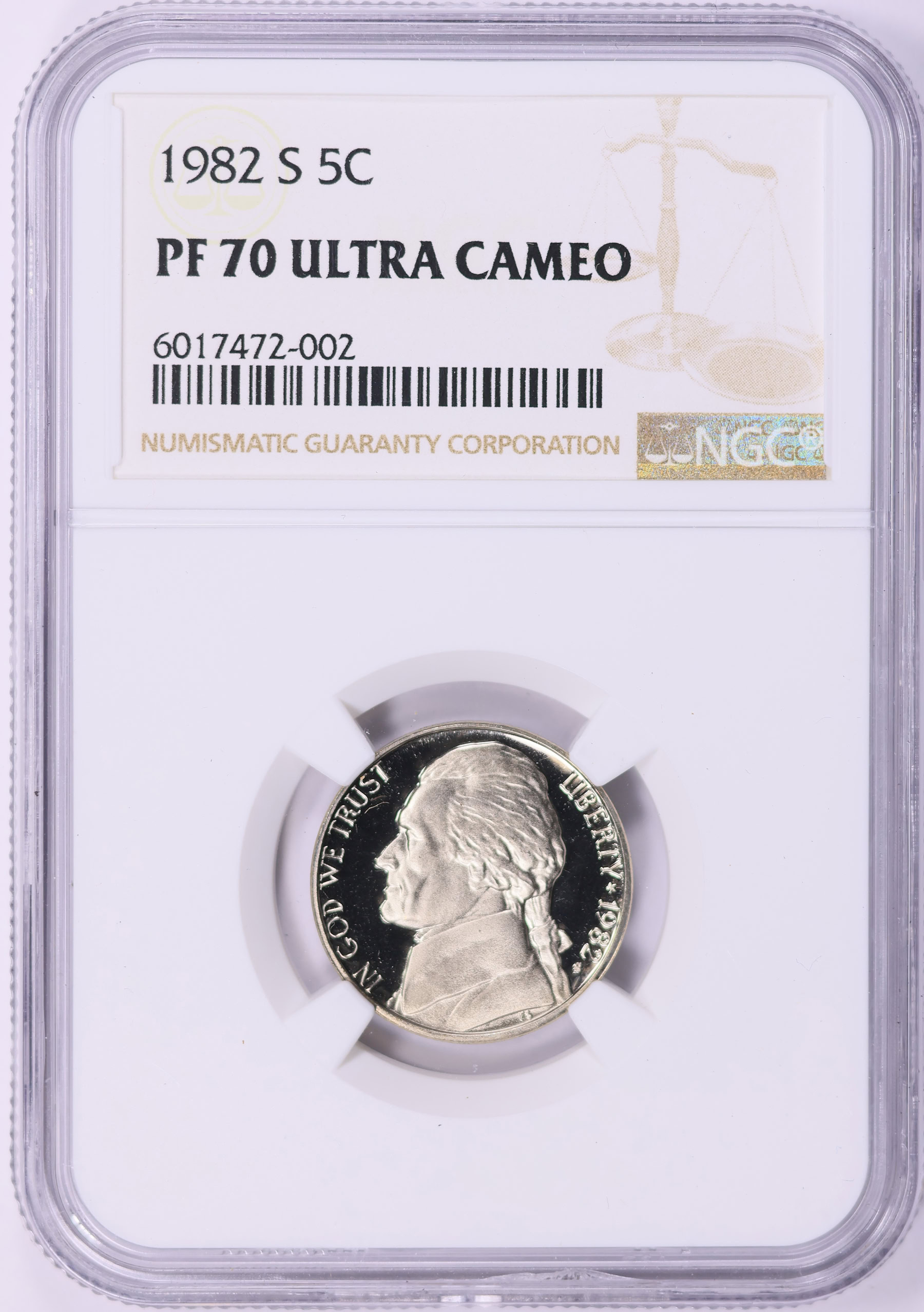1982-S Jefferson Nickel NGC Proof-70 UC (Item 1913642 ...