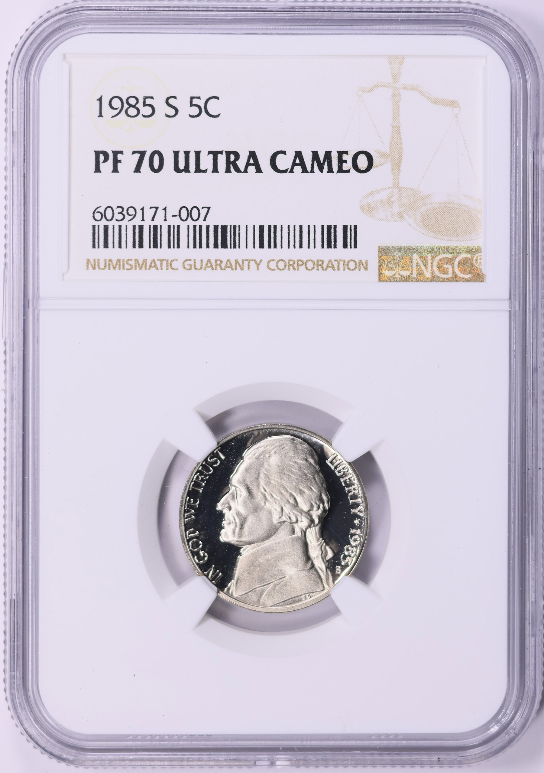 1985-S Jefferson Nickel NGC Proof-70 UC (Item 1913652 ...