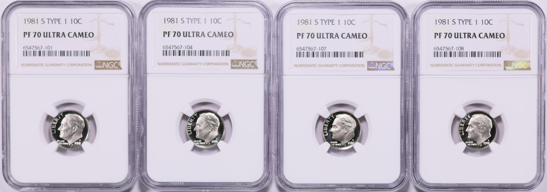 1981-S Roosevelt Dime Type 1 NGC Proof-70 UC (4 Coins) (Item 1913659 ...
