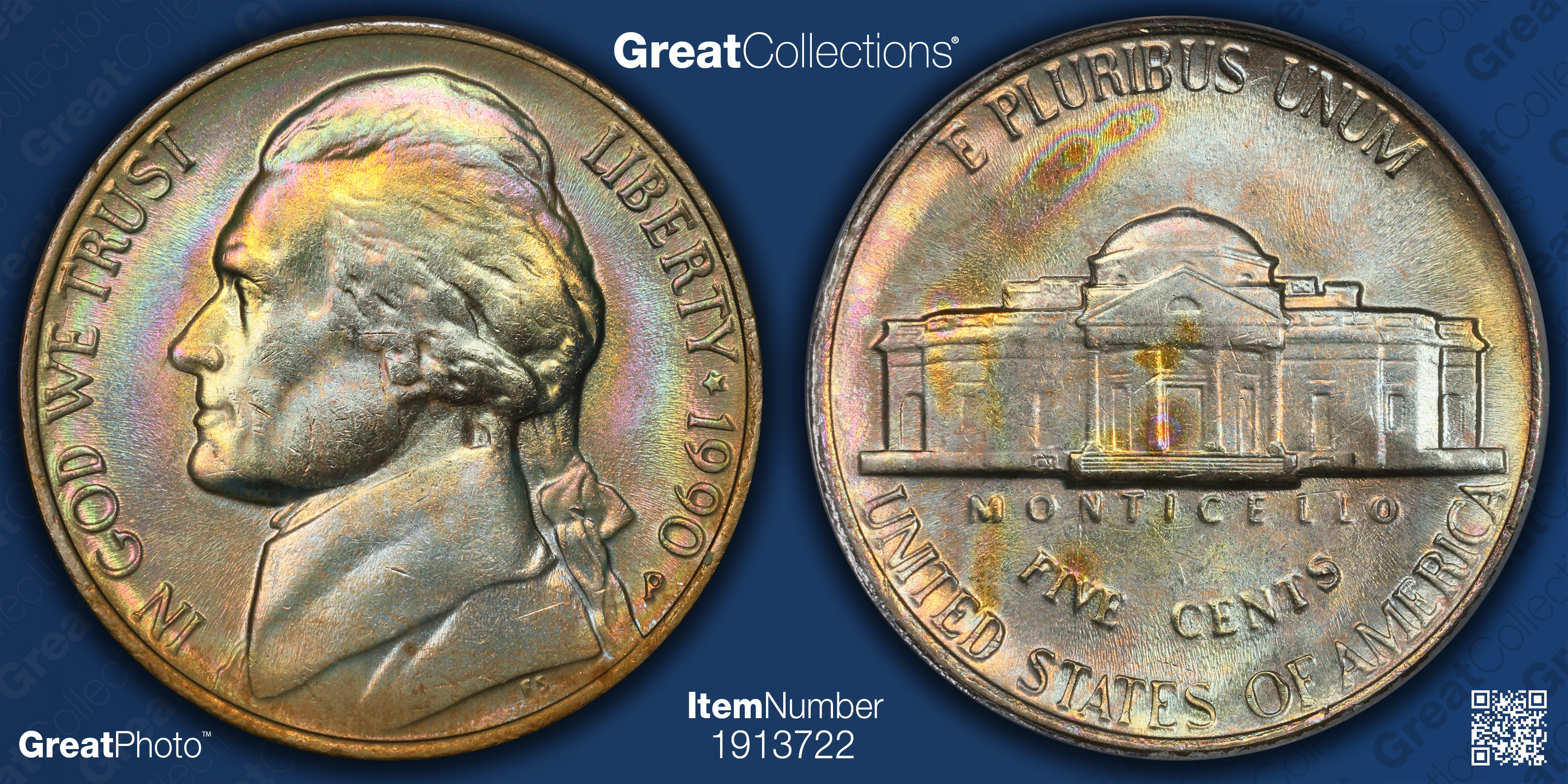 1990-P Jefferson Nickel ANACS MS-64 5FS (Toned) (Item 1913722 ...