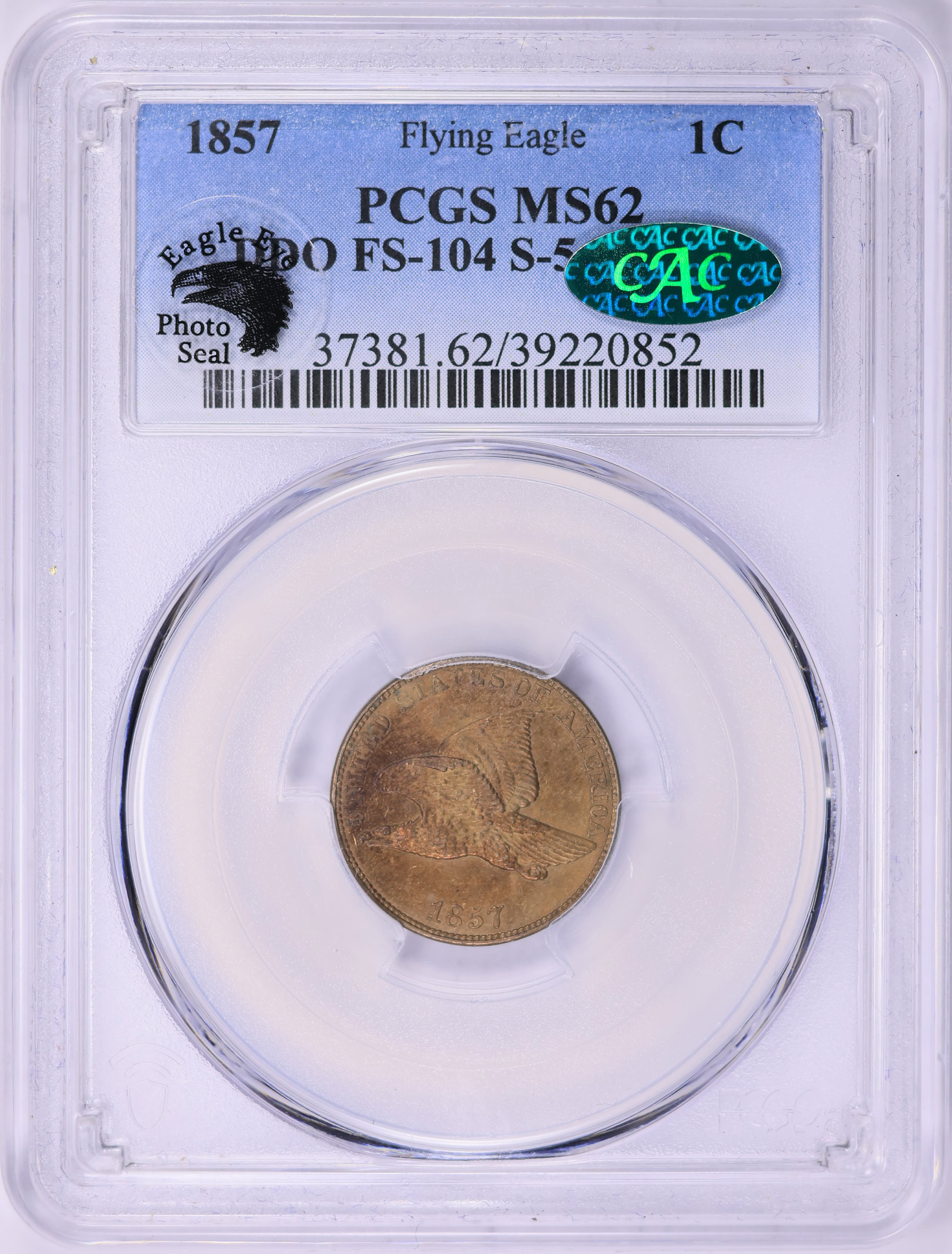1857 Flying Eagle Cent Doubled Die Obverse FS-104 S-5 PCGS MS-62 (CAC ...