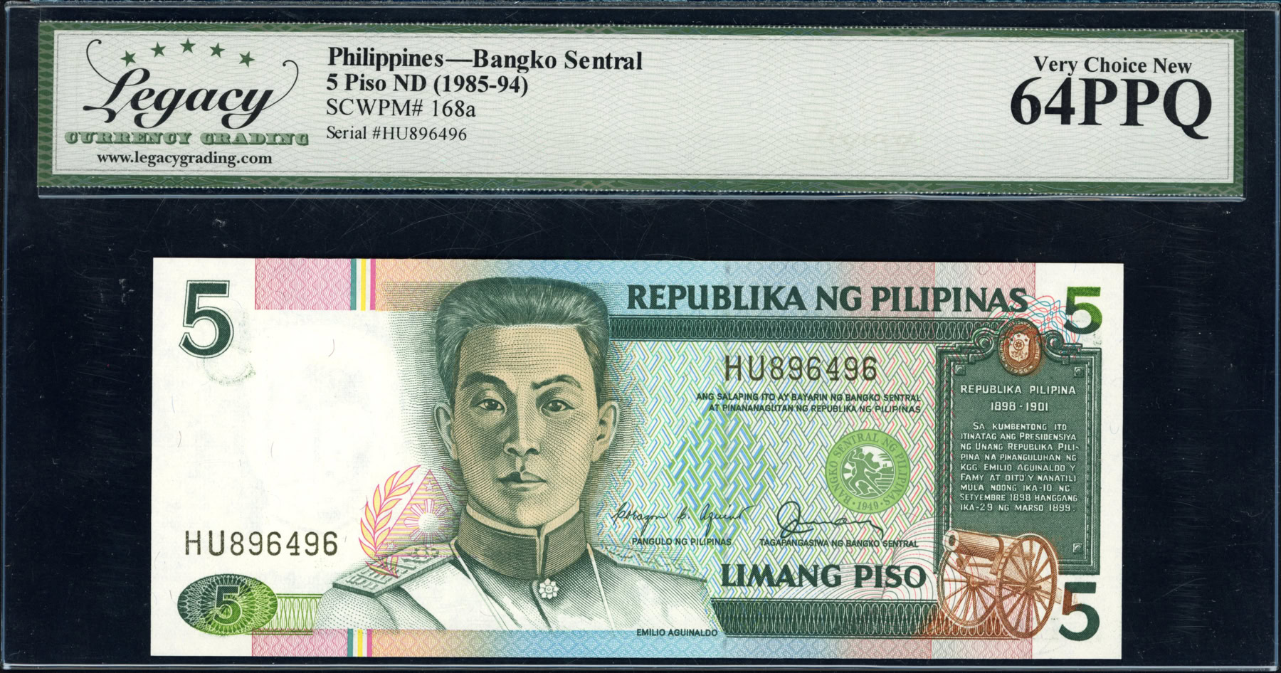 Philippines ND (1985-94) 5 Piso Bangko Sentral Note SCWPM-168a Legacy ...