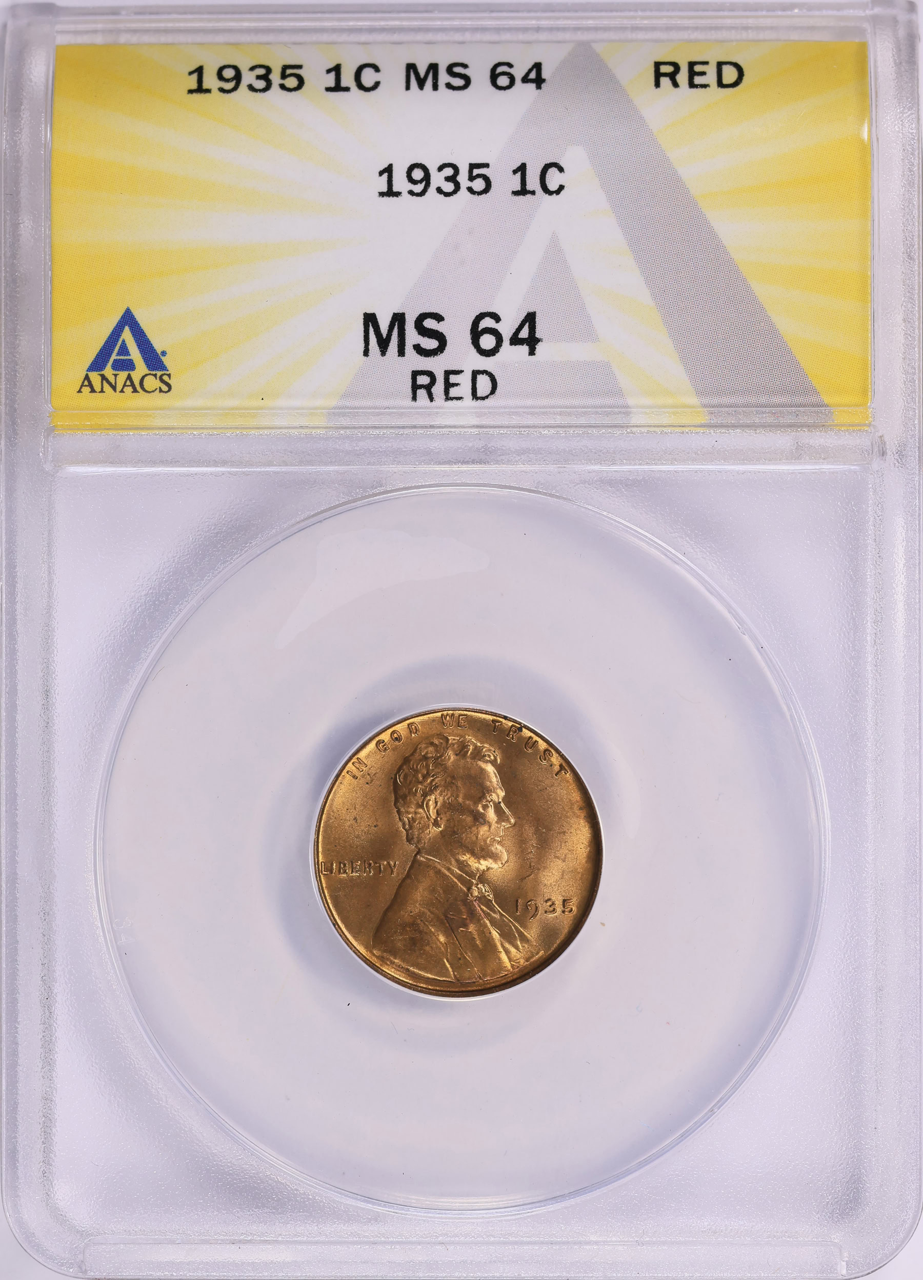 1935 Lincoln Cent ANACS MS-64 RD (Item 1915106) | GreatCollections Coin ...