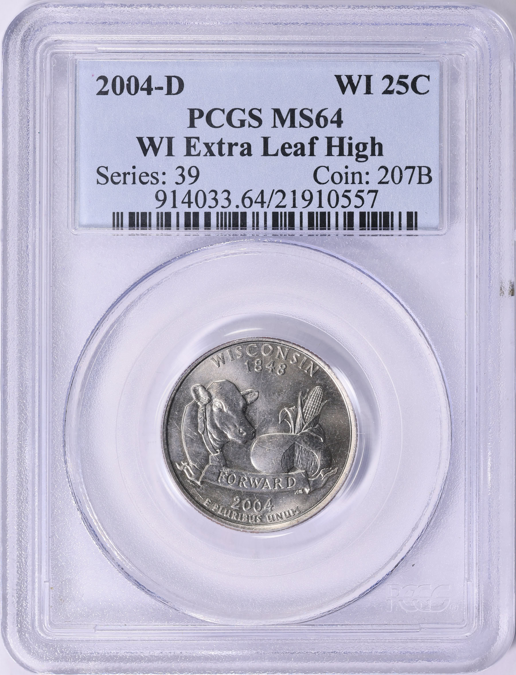 2004-D State Quarter Wisconsin Extra Leaf High PCGS MS-64 (Item 1915131 ...