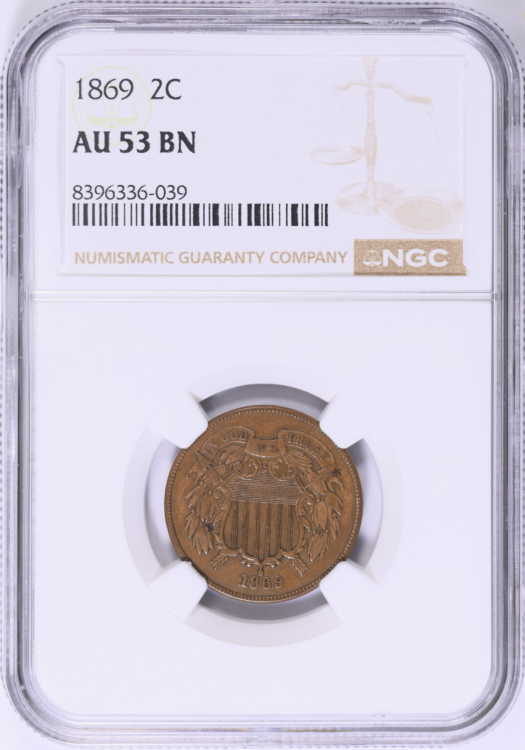 1869 Two-Cent Piece NGC AU-53 BN (Item 1915222) | GreatCollections Coin ...