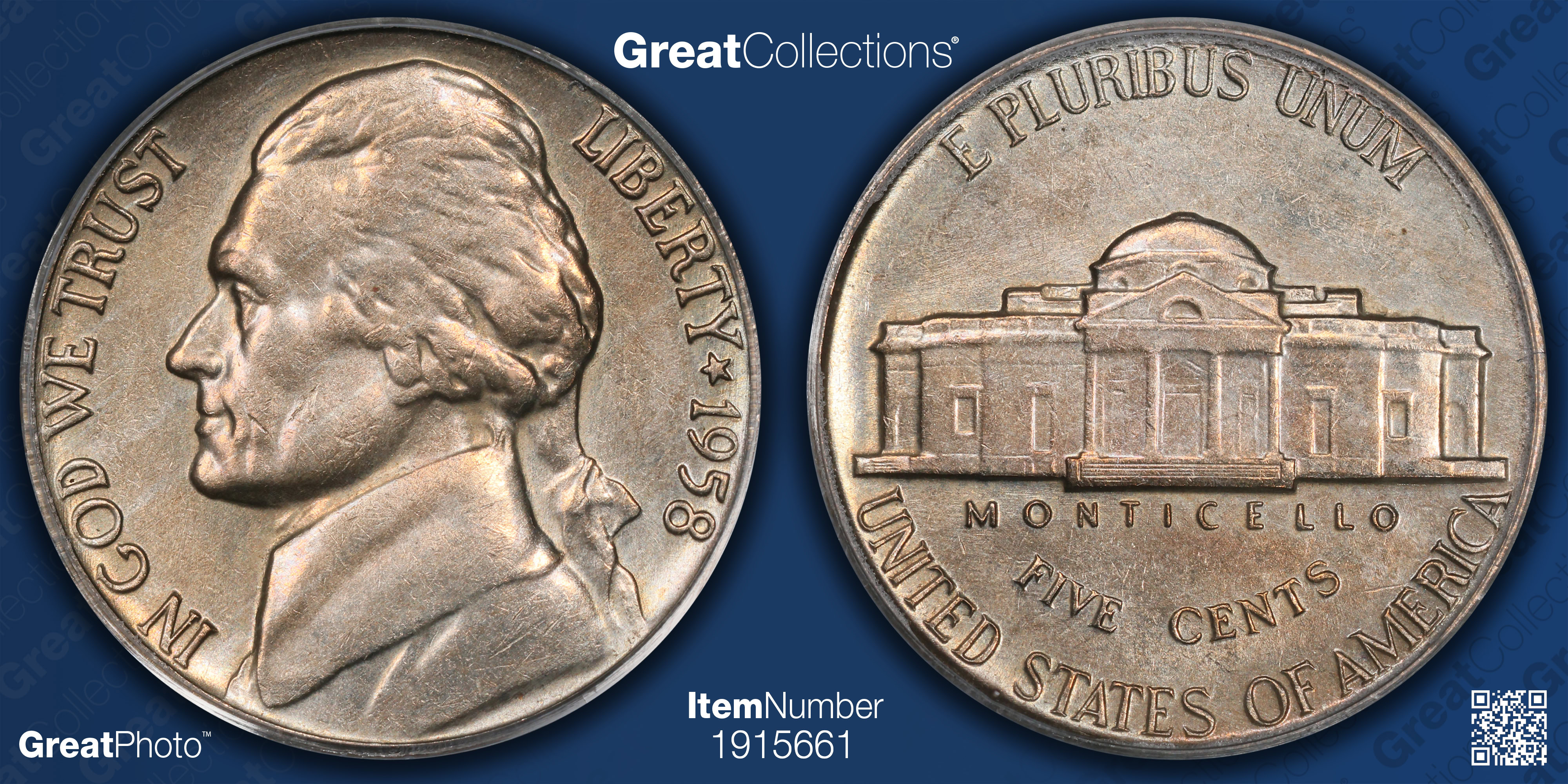 1958 Jefferson Nickel PCGS MS-64 FS (Toned) (Item 1915661 ...