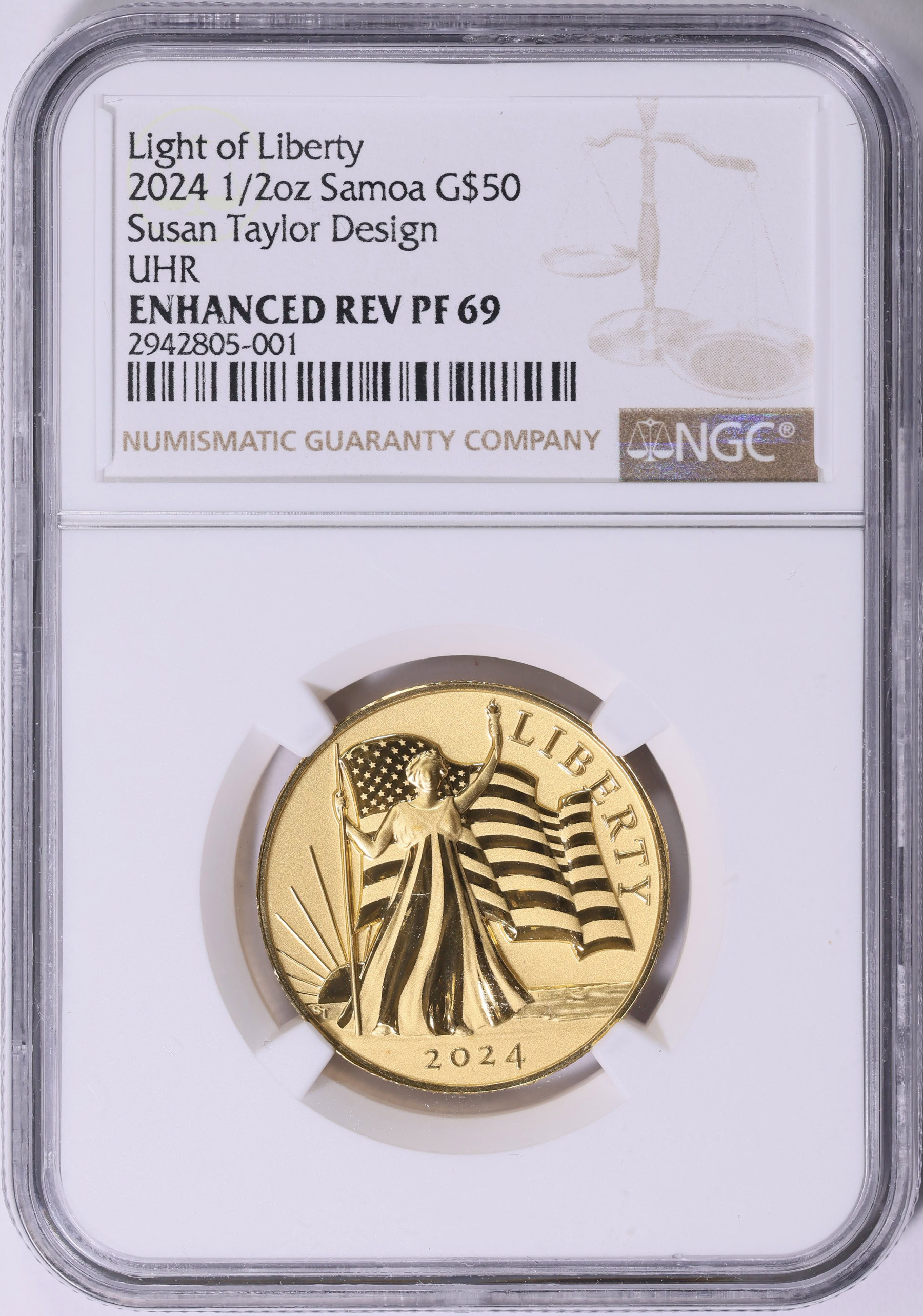 Samoa 2024 Gold $50 Light of Liberty Susan Taylor Design Ultra High ...