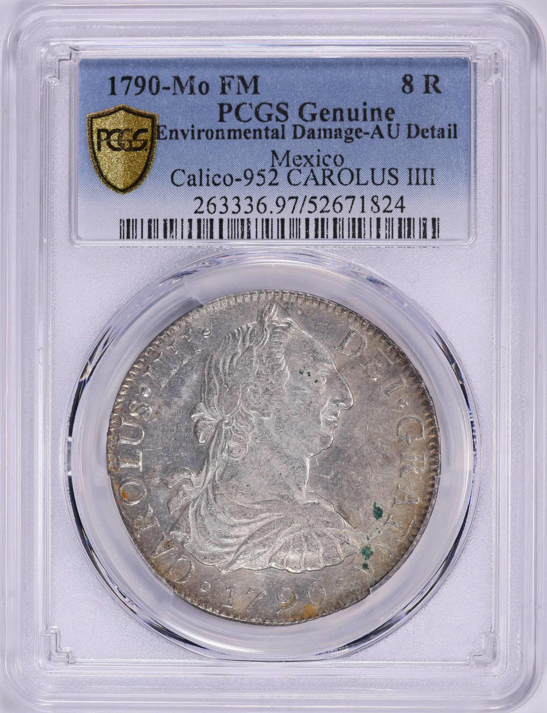 Mexico 1790-Mo FM Silver 8 Reales CAROLUS IIII KM-108 PCGS Genuine AU ...