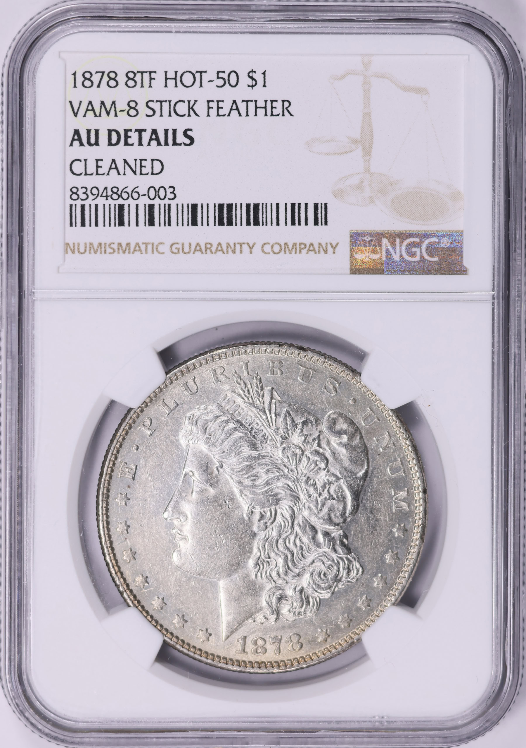 1878 8TF Morgan Silver Dollar Stick Feather VAM-8 *Hot 50* NGC AU ...