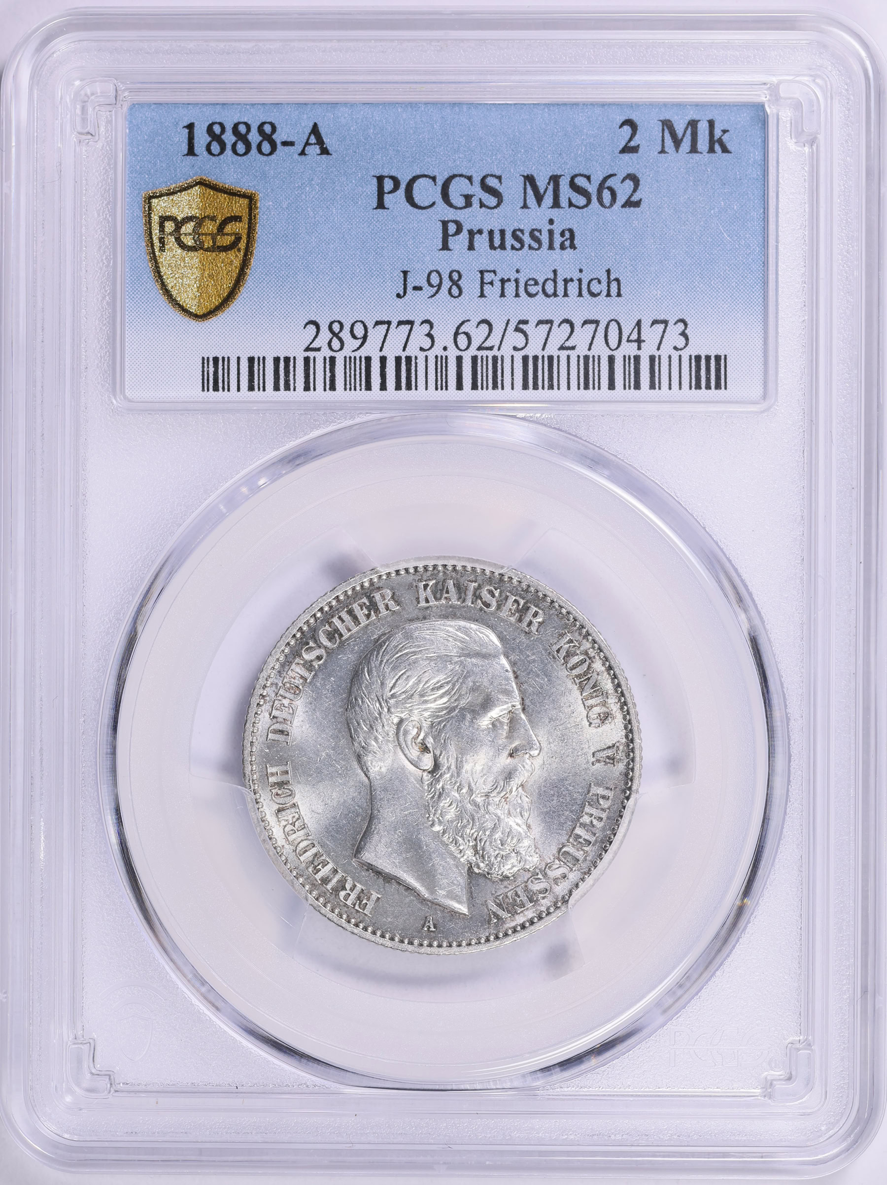 Germany - Prussia 1888-A Silver 2 Marks Friedrich III KM-510 PCGS MS-62 ...