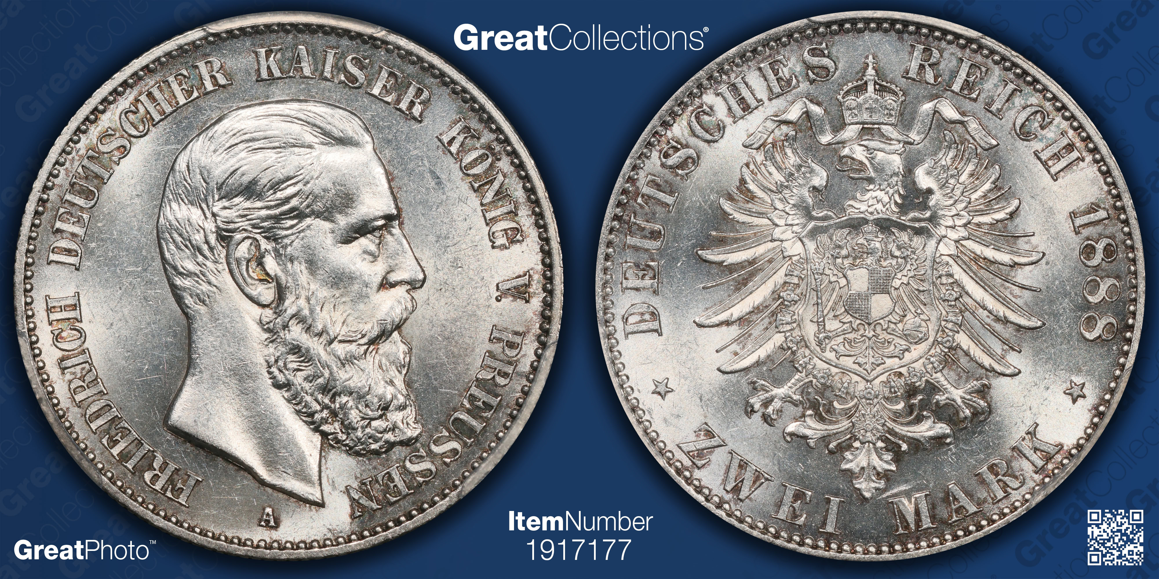 Germany - Prussia 1888-A Silver 2 Marks Friedrich III KM-510 PCGS MS-62 ...