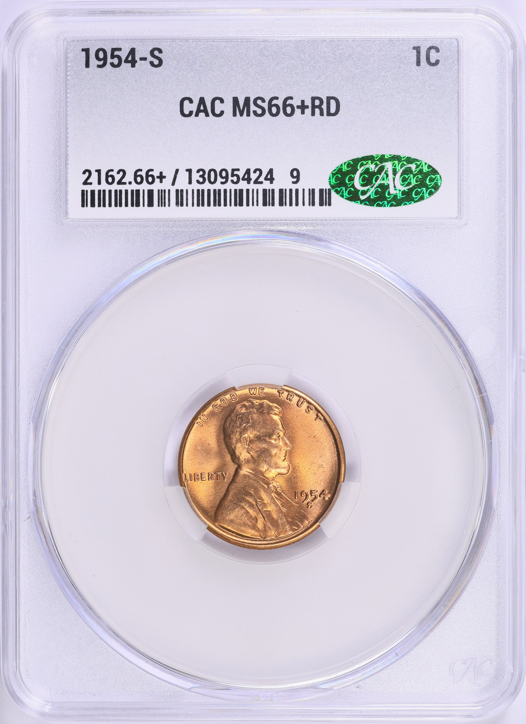 1954-S Lincoln Cent CACG MS-66+ RD (Item 1917420) | GreatCollections Coin Auctions