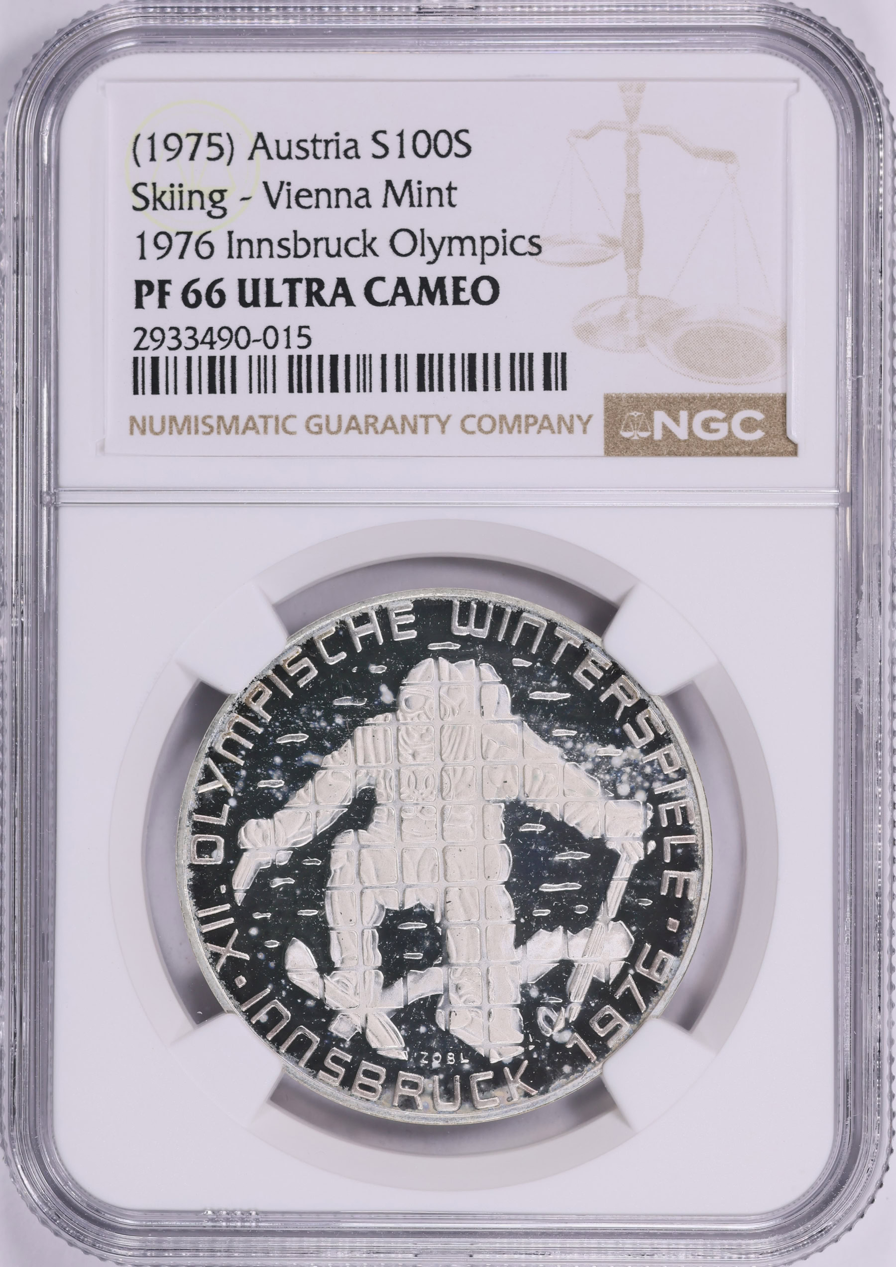 Austria ND (1975) Silver 100 Schilling 1976 Innsbruck Olympics Skier ...