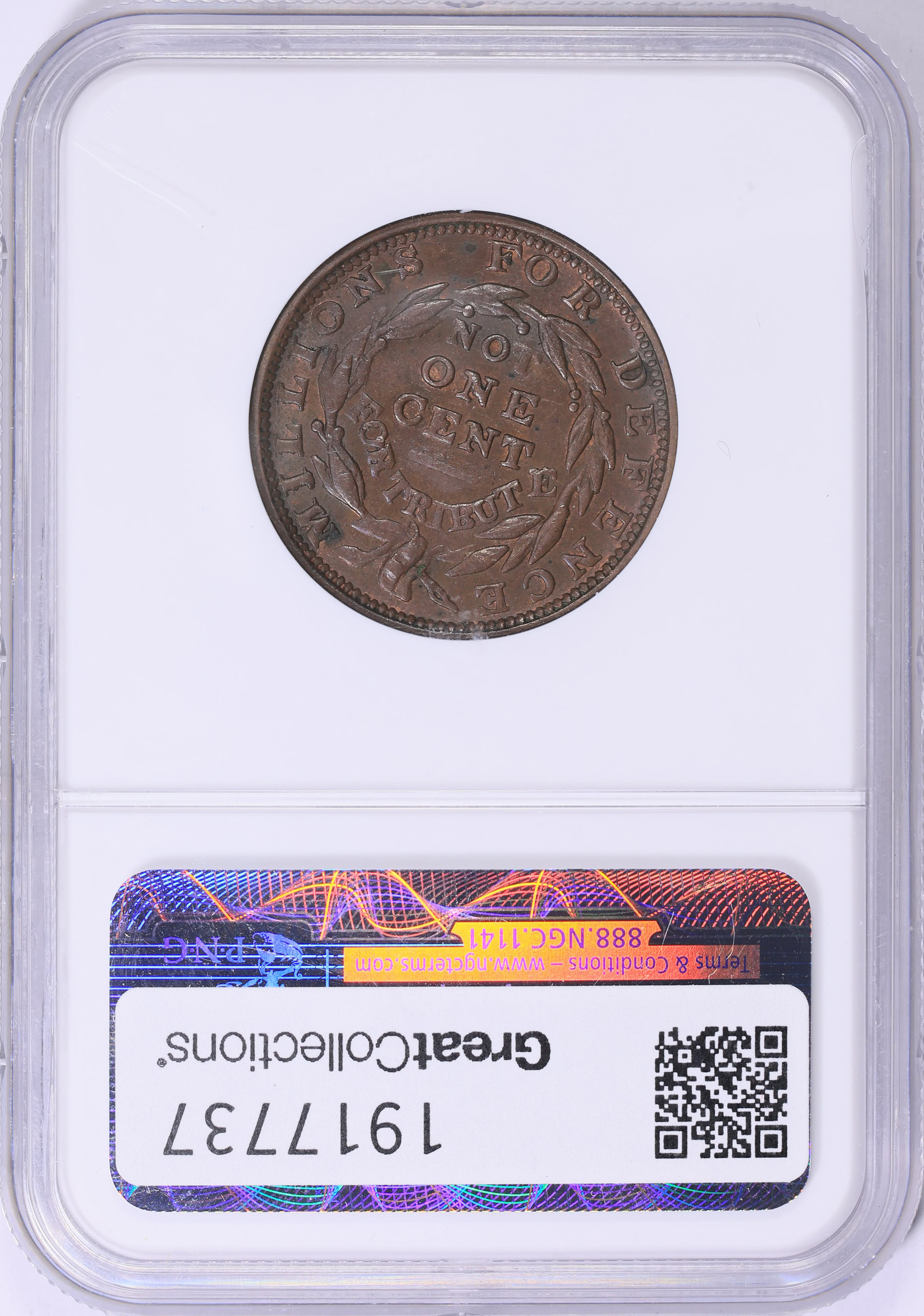 1837 Liberty - Not One Cent Hard Times Token HT-49 NGC AU-58 BN (Item ...