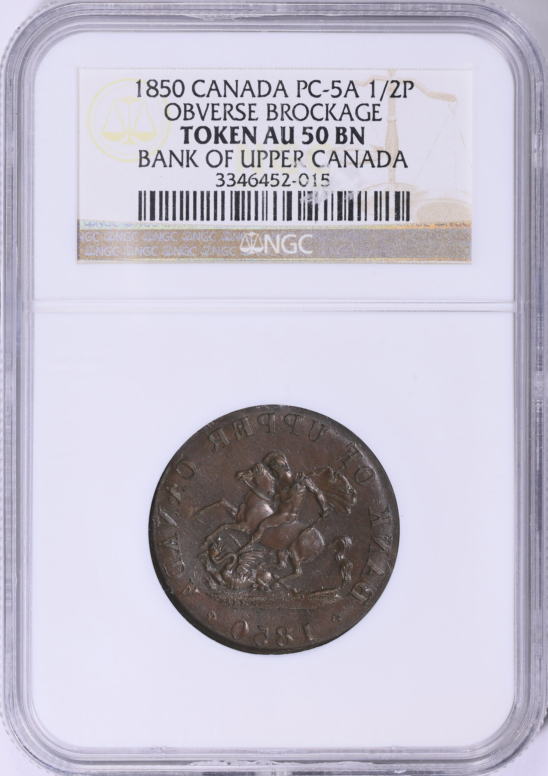 Canada - Upper Canada Mint Error 1850 1/2 Penny Token Obverse Brockage NGC AU-50 BN | NGC Cert ...