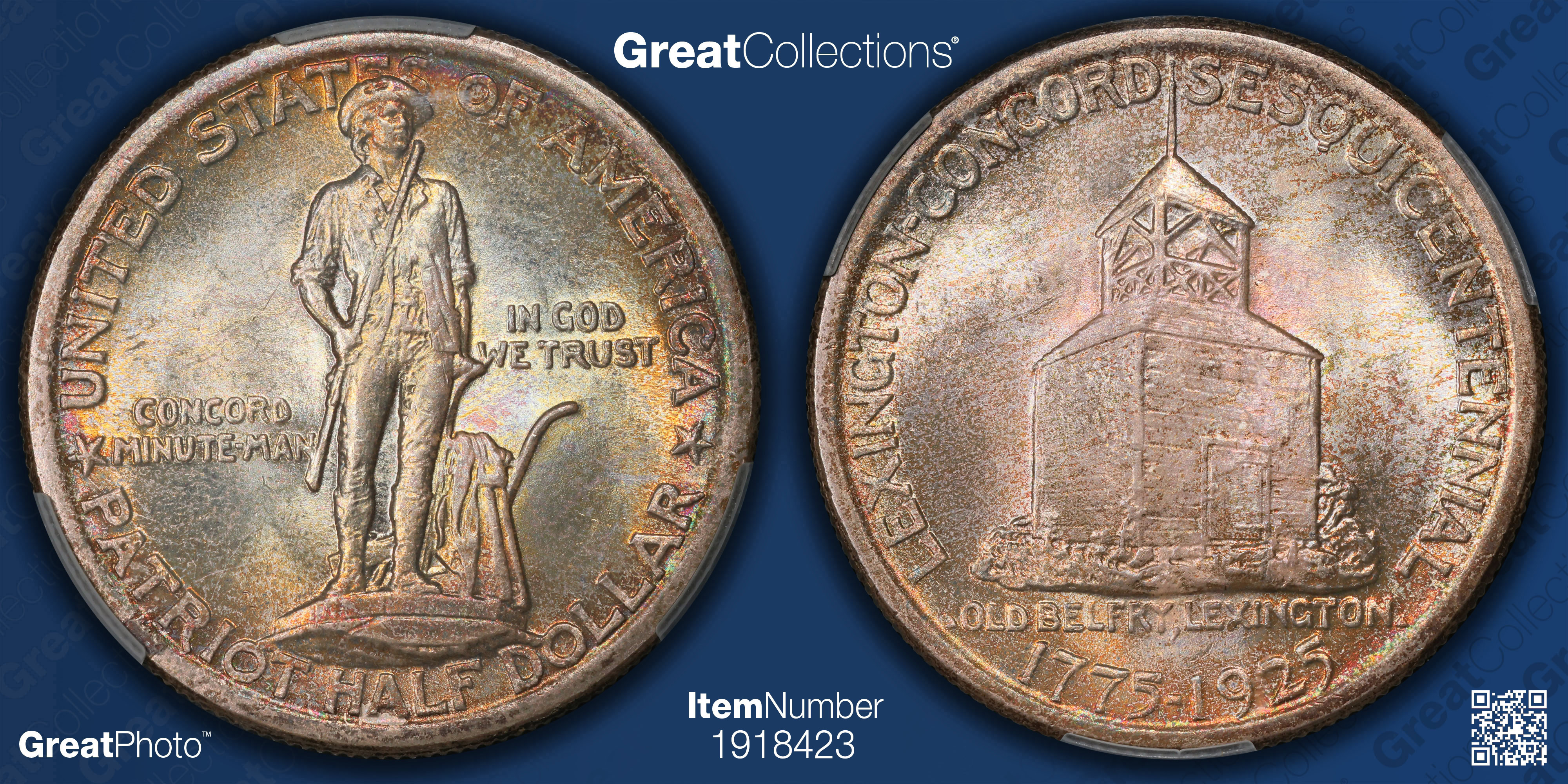 1925 Lexington-Concord Sesquicentennial Half Dollar CACG MS-65 (Toned ...