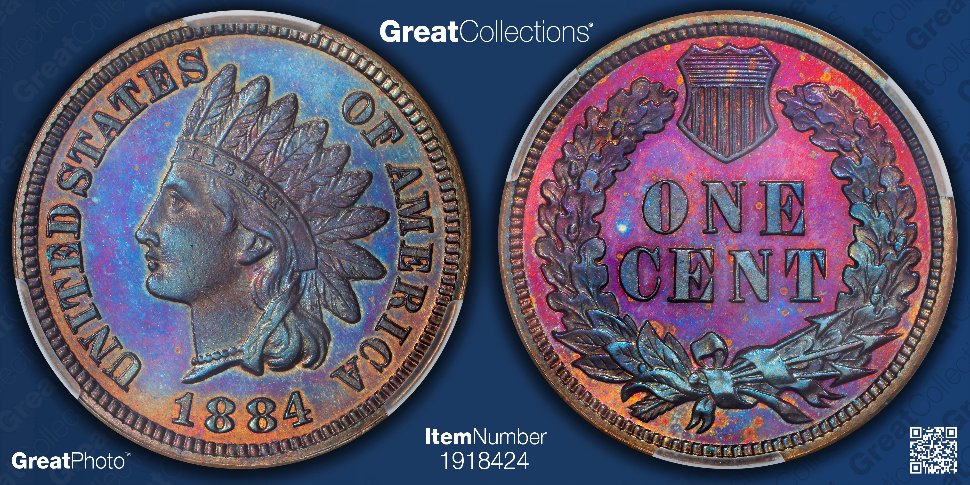 1884 Indian Cent CACG Proof-66 BN (Toned) (Item 1918424 ...