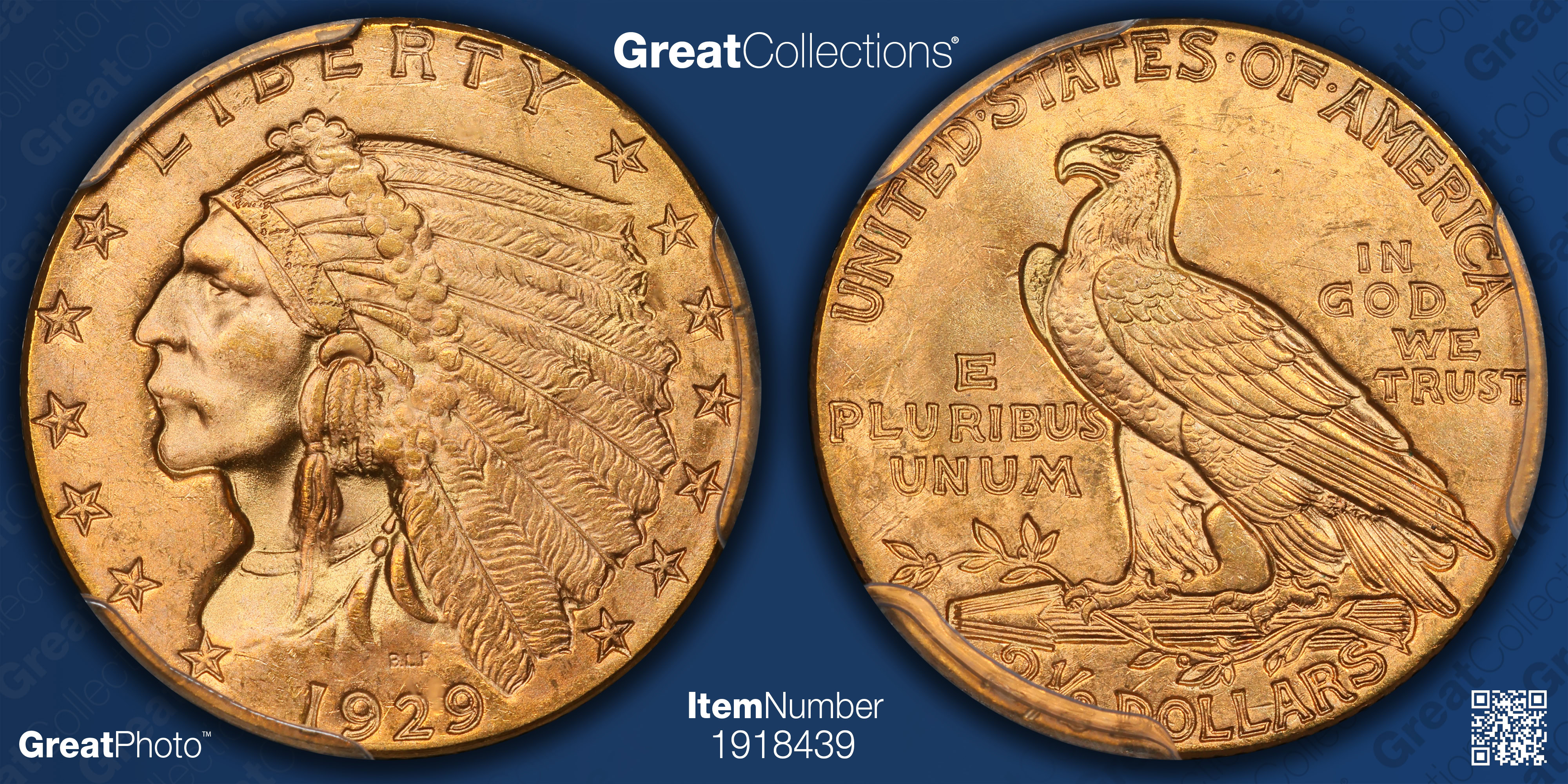1929 Indian Gold Quarter Eagle PCGS MS-64+ (CAC Green) (Item 1918439 ...
