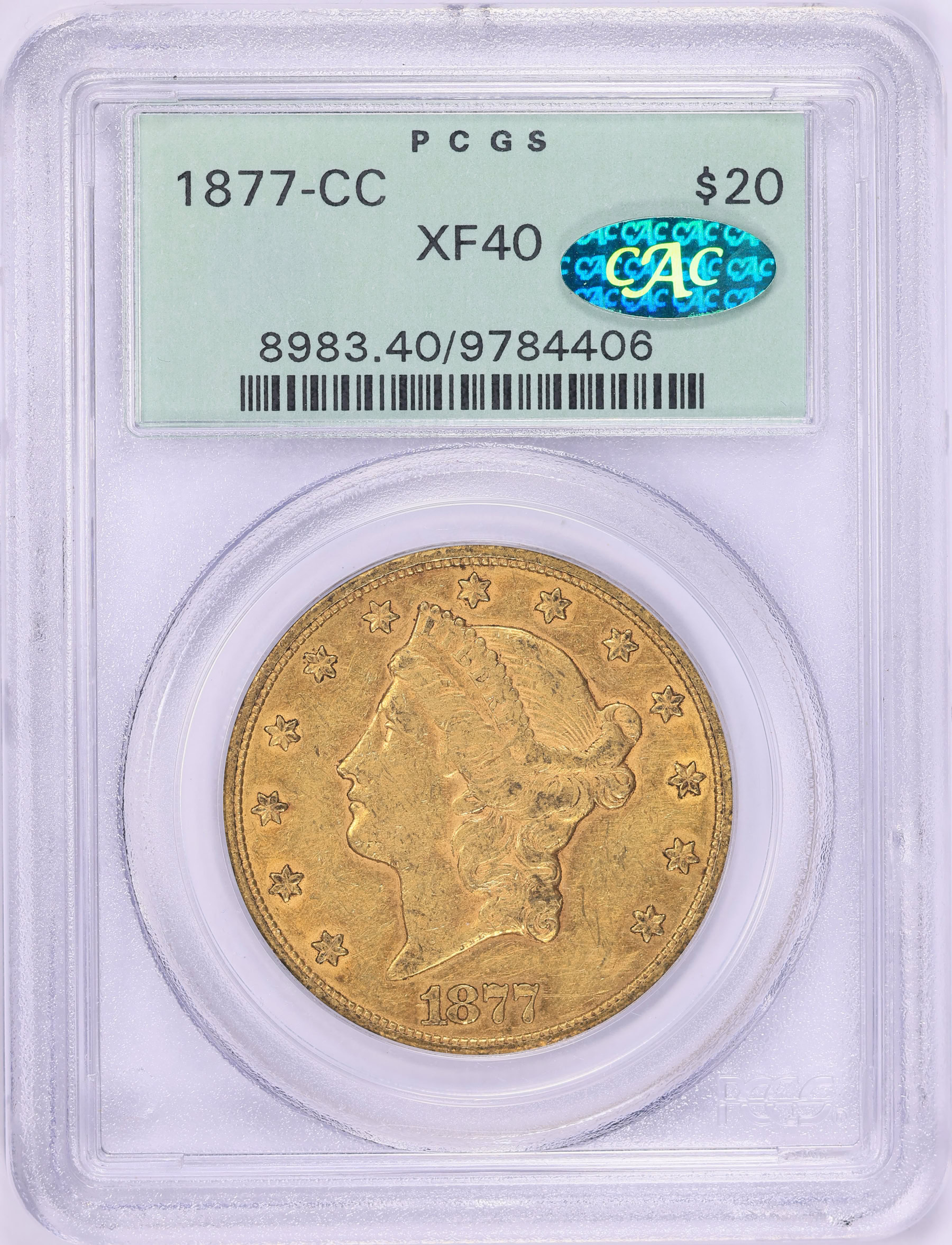 1877-CC Liberty Gold Double Eagle PCGS XF-40 (CAC Green) OGH (Item ...