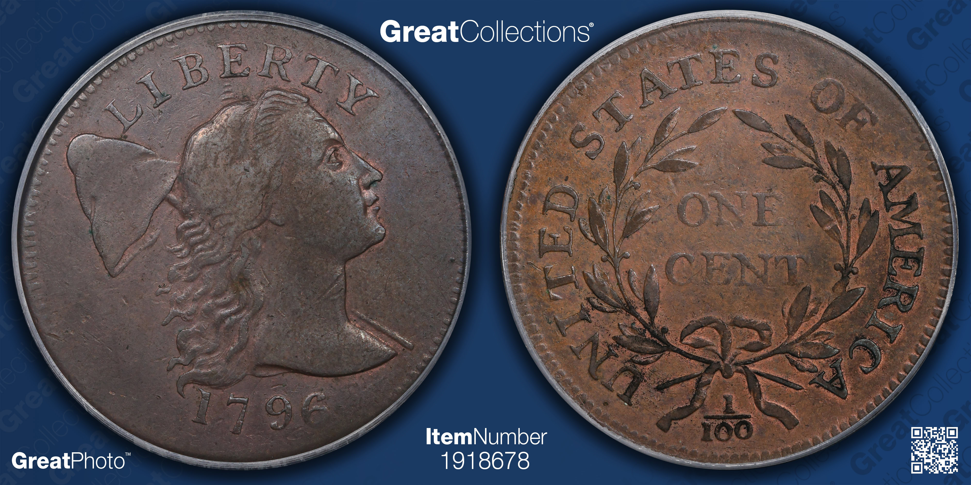 1796 Liberty Cap Cent PCGS AU-53 BN (CAC Green) (Item 1918678 ...