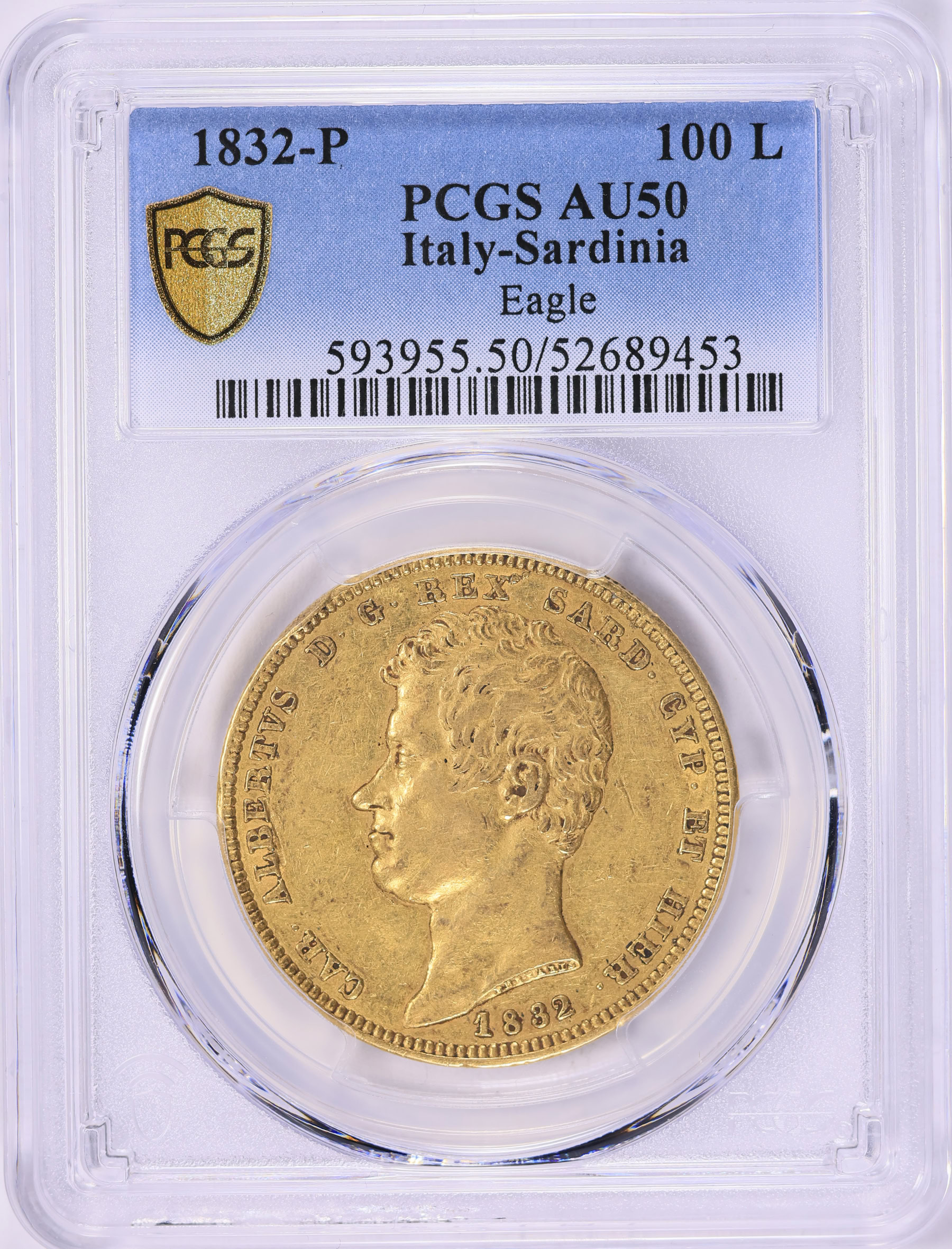 Italy - Sardinia 1832-P Gold 100 Lire Carlos Alberto - Eagle KM-133.1 ...