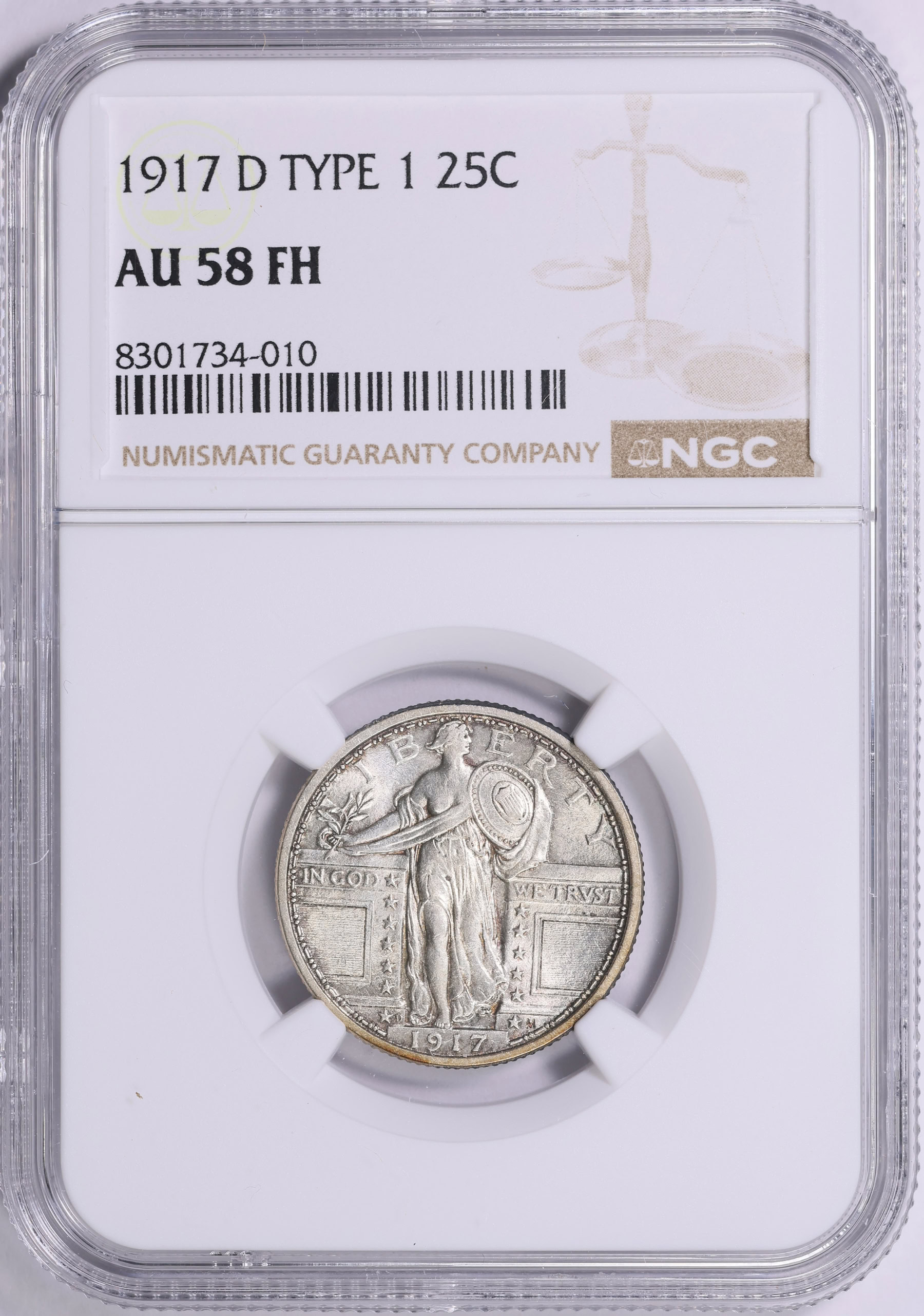 1917-D Standing Liberty Quarter Type 1 NGC AU-58 FH (Item 1919103 ...