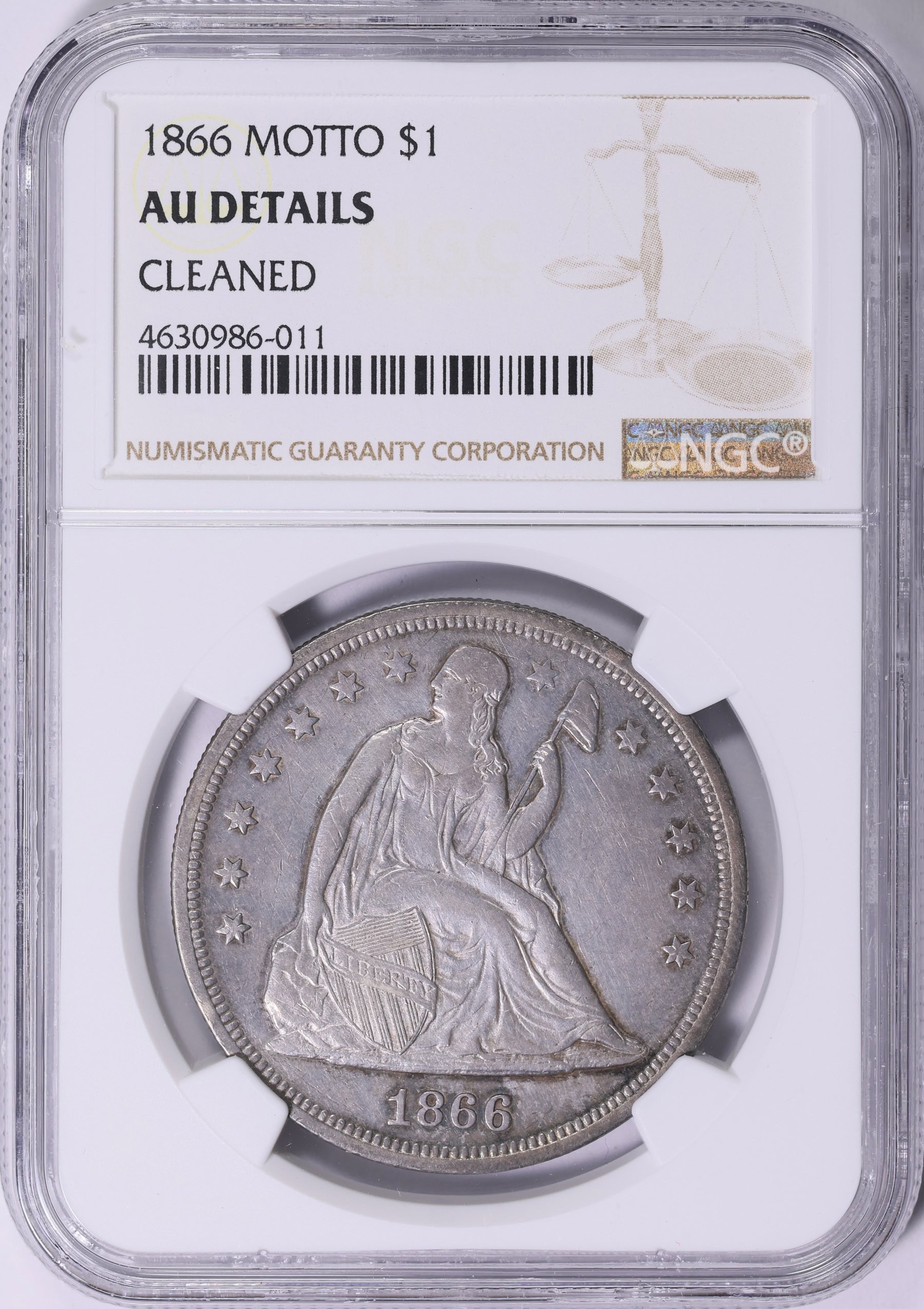 1866 Seated Liberty Silver Dollar Motto NGC AU Details (Item 1919458 ...