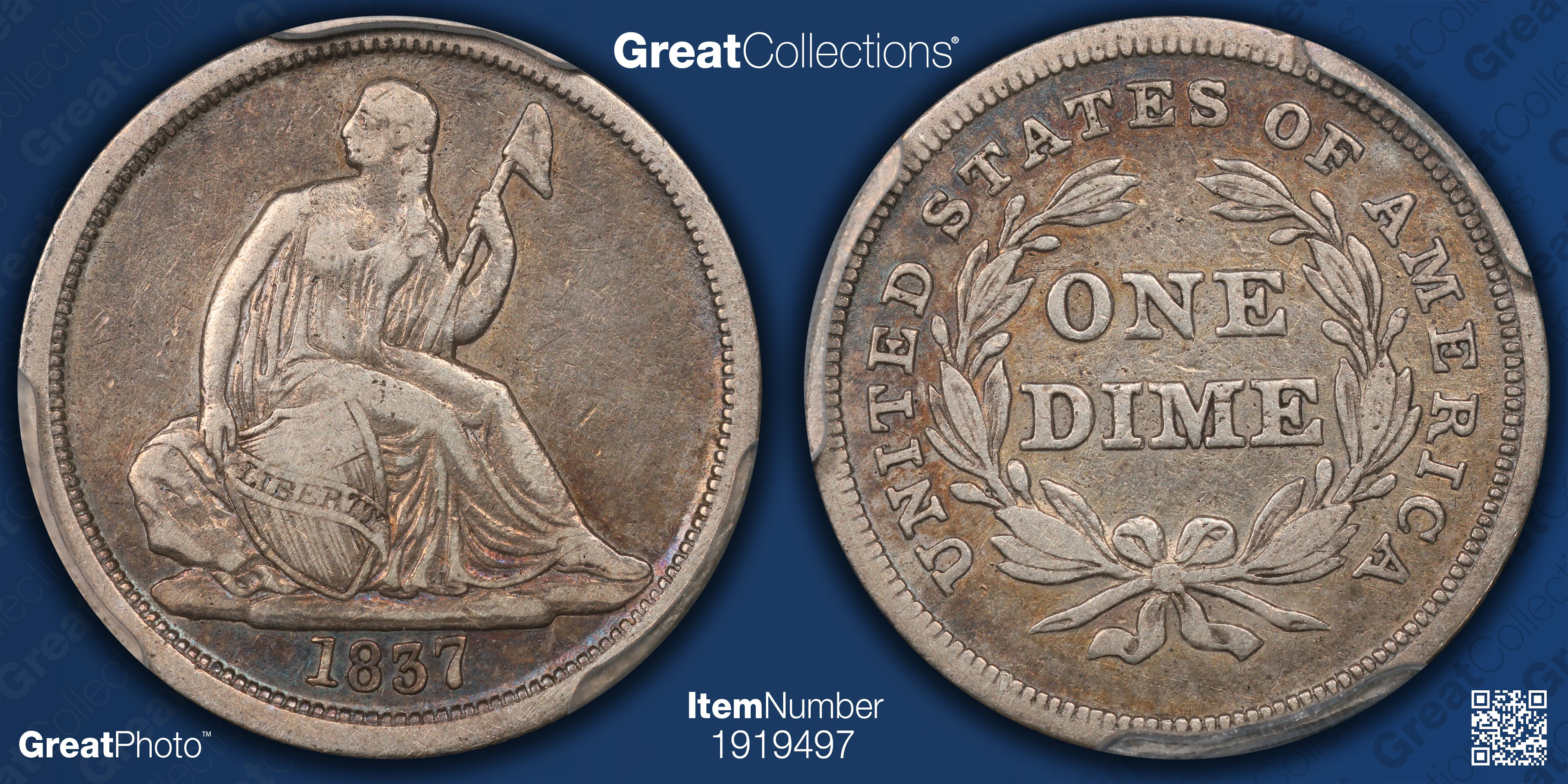 1837 Seated Liberty Dime No Stars. Large Date PCGS VF-25 (Toned) (Item ...