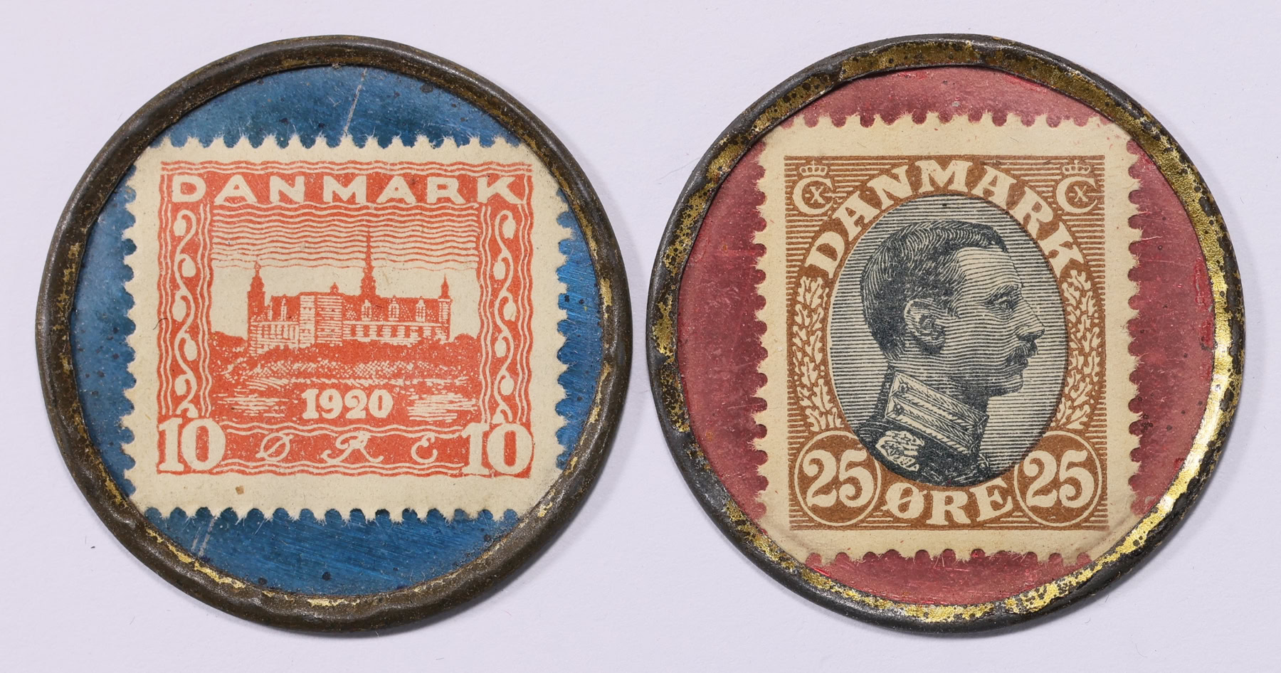 Denmark ND 10 and 25 Ore Encased Postage Stamps Uncertified (2 Pieces ...