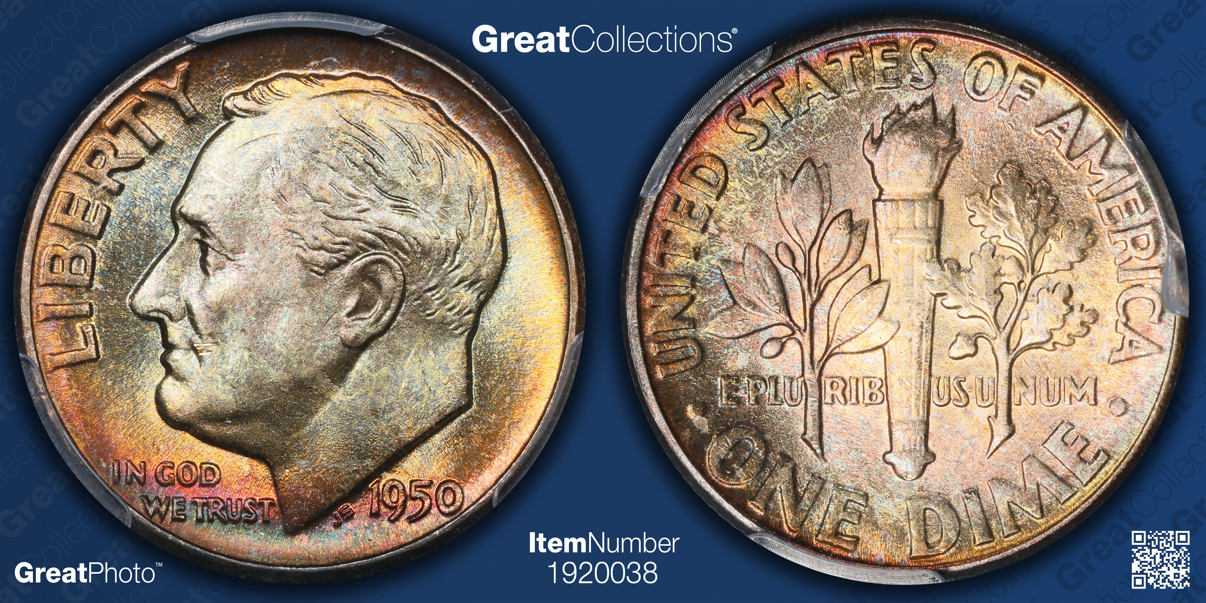 1950 Roosevelt Dime PCGS MS-66+ (Toned) (Item 1920038 ...