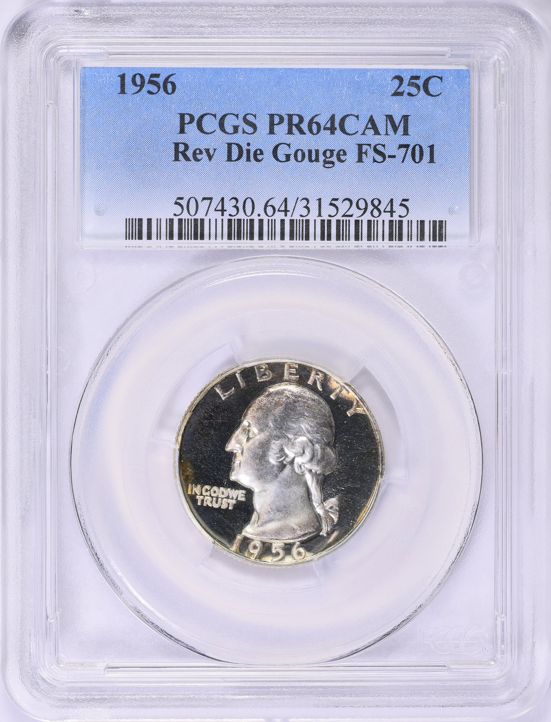 1956 Washington Quarter Reverse Die Gouge FS-701 PCGS Proof-64 CAMEO ...