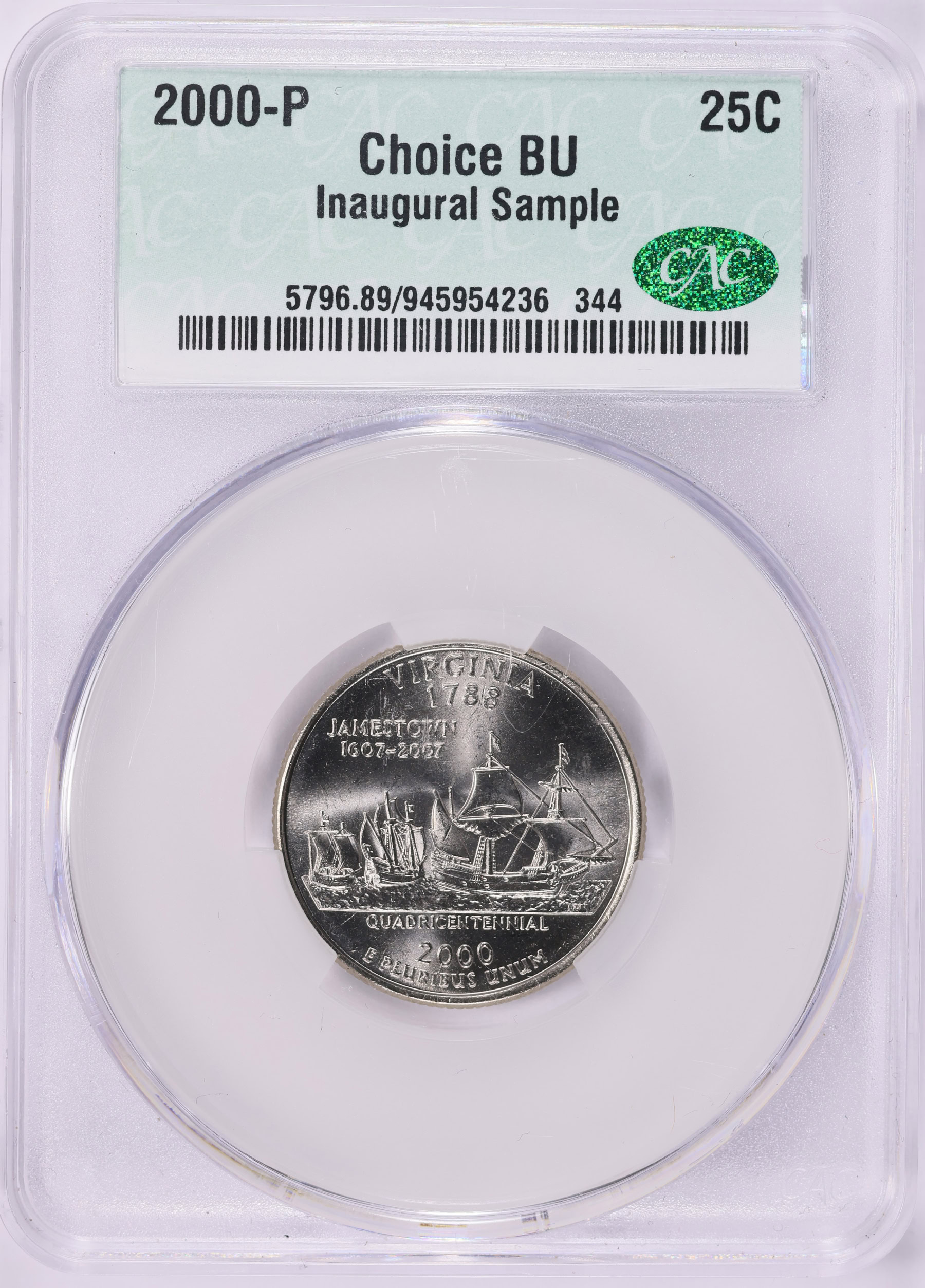 2000-P State Quarter Virginia CACG Choice BU (Inaugural Sample Slab ...