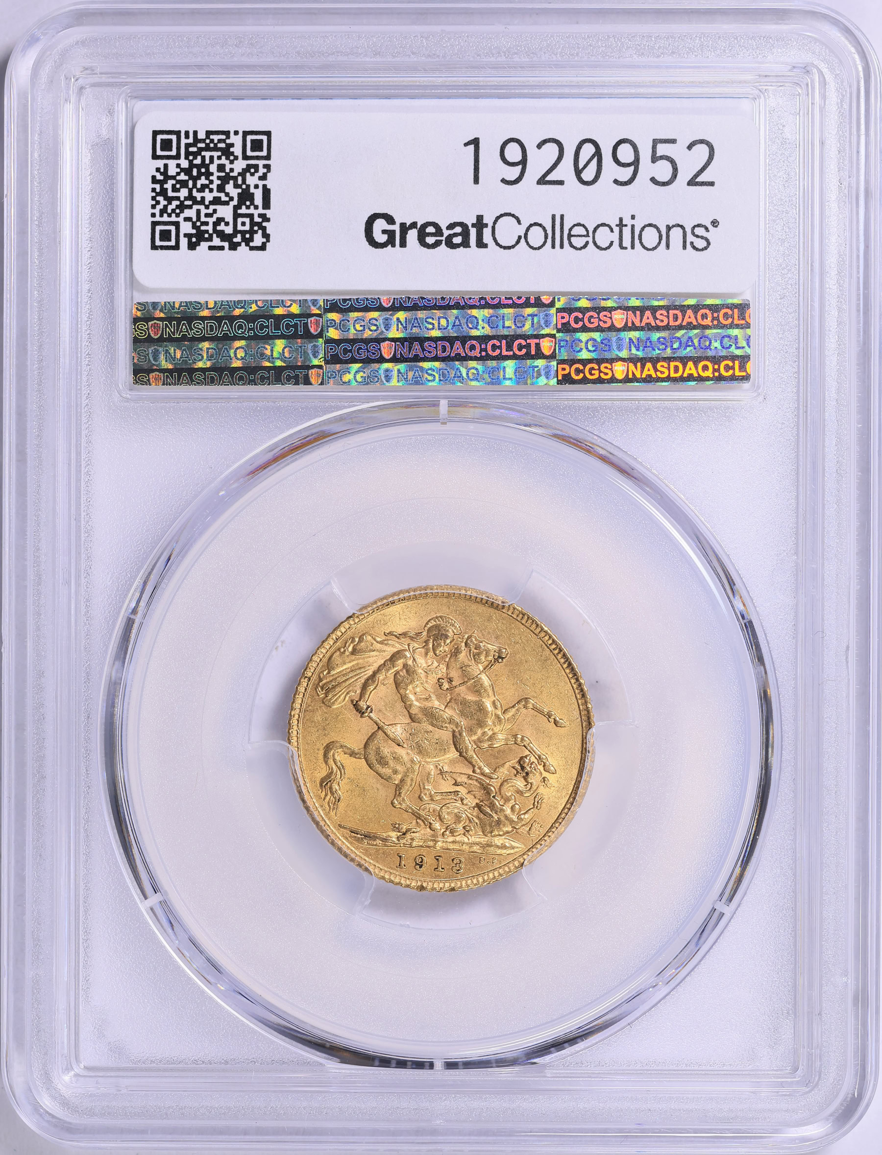Great Britain 1913 Gold Sovereign KM-820 PCGS MS-62 (AGW = 0.2355 Oz ...