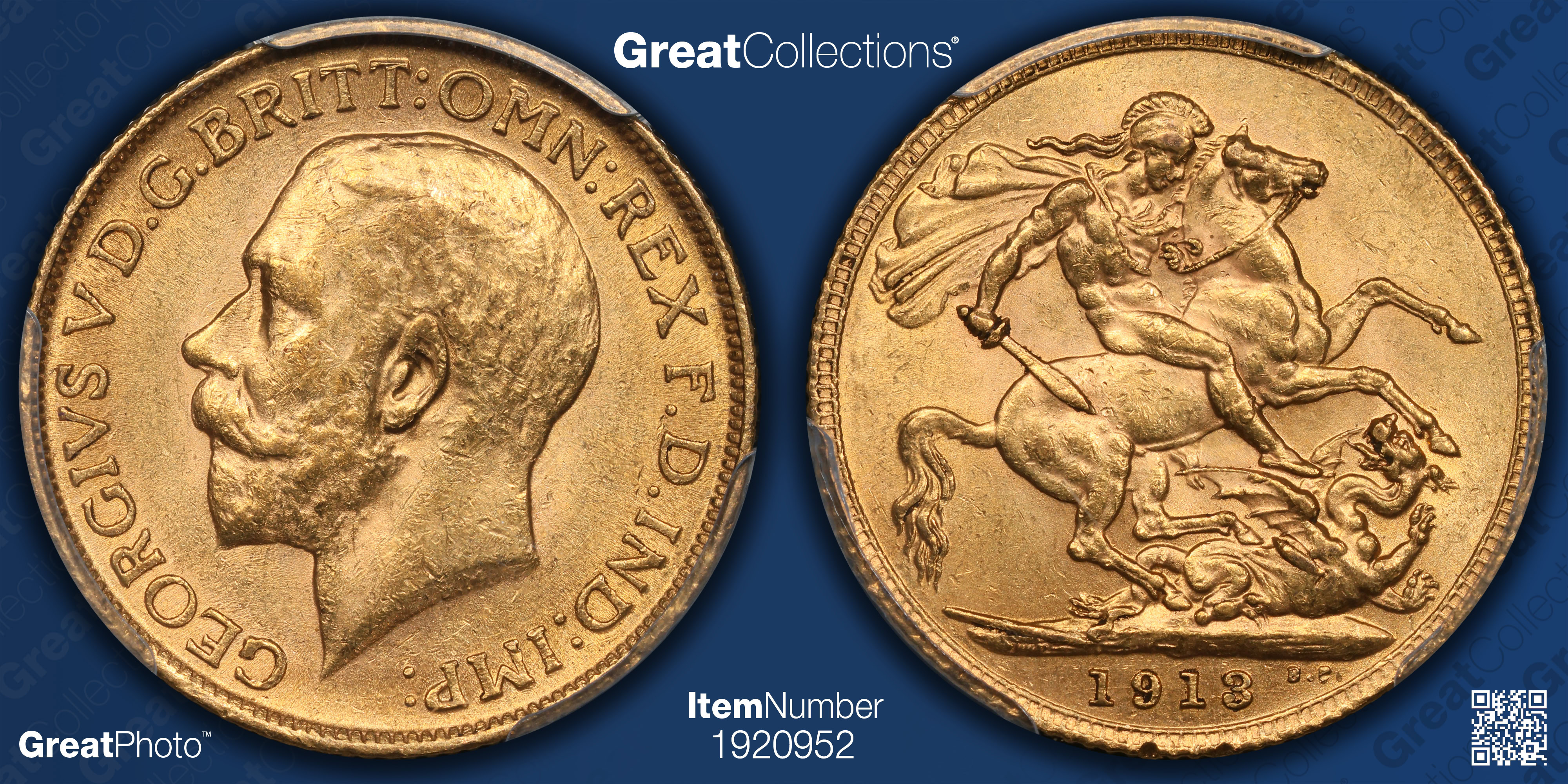 Great Britain 1913 Gold Sovereign KM-820 PCGS MS-62 (AGW = 0.2355 Oz ...