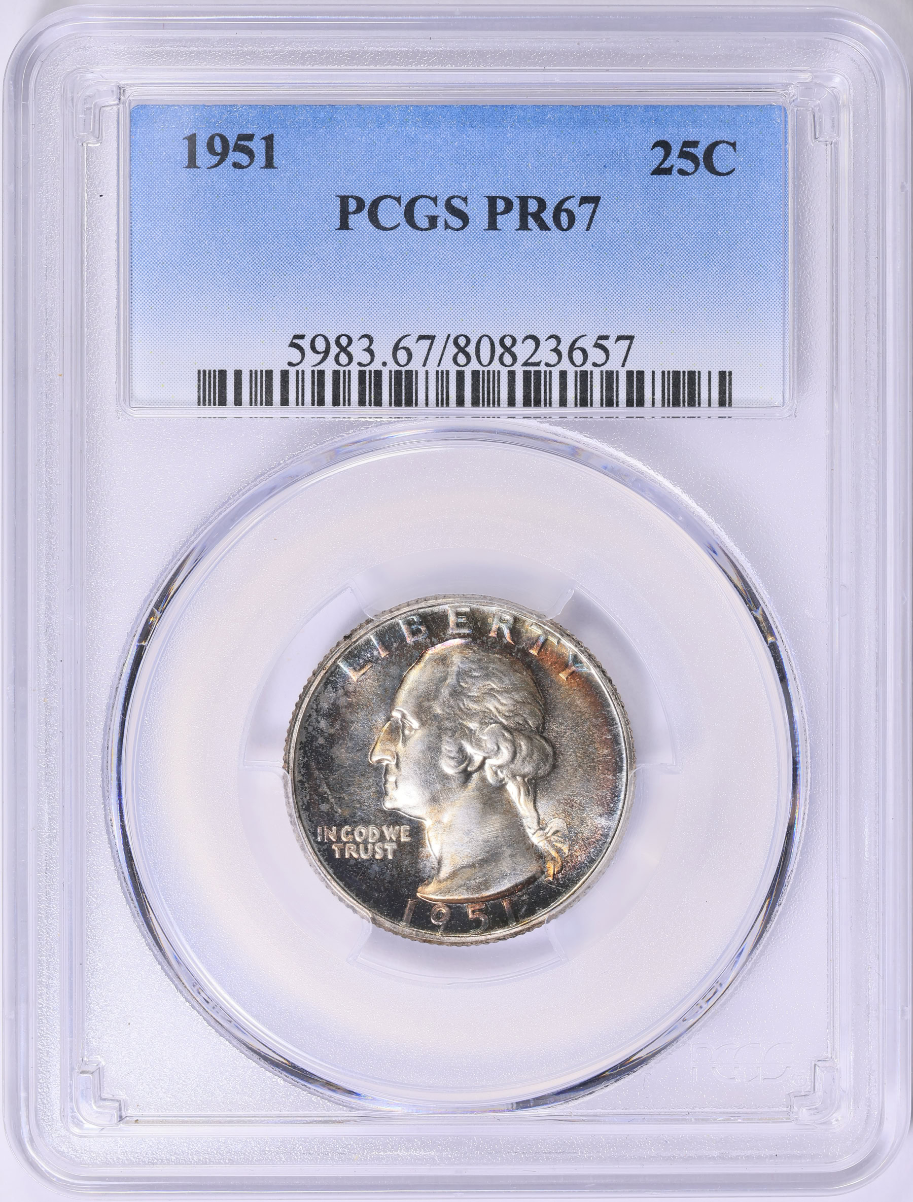 1951 Washington Quarter PCGS Proof-67 (Toned) (Item 1920964 ...