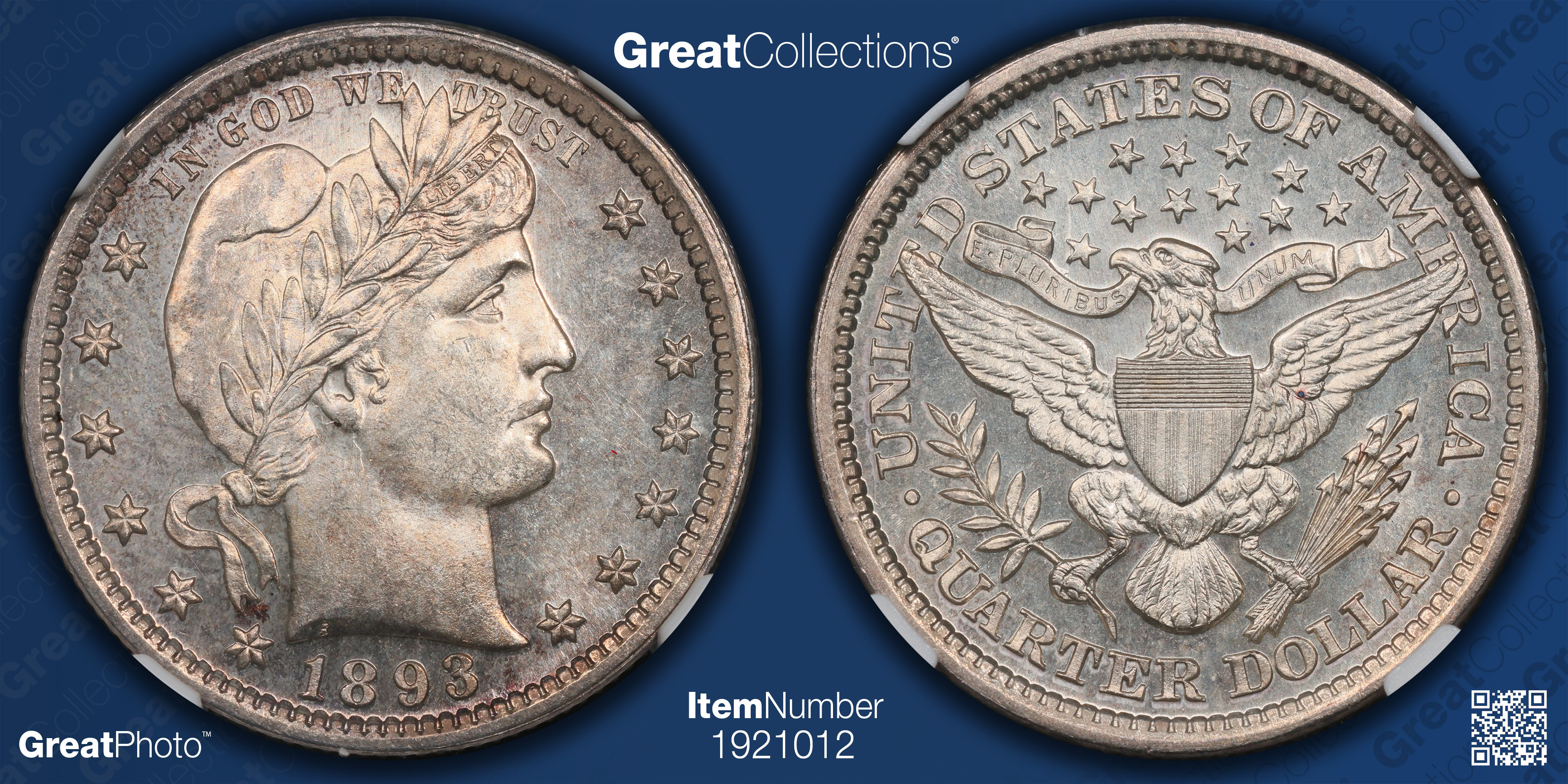 1893 Barber Quarter NGC MS-65 PL (Item 1921012) | GreatCollections Coin ...